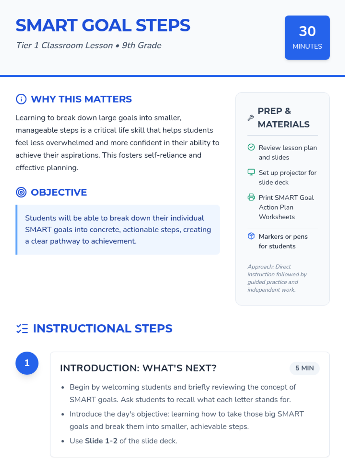 SMART Goal Steps Lesson Plan • Material • Lenny Learning