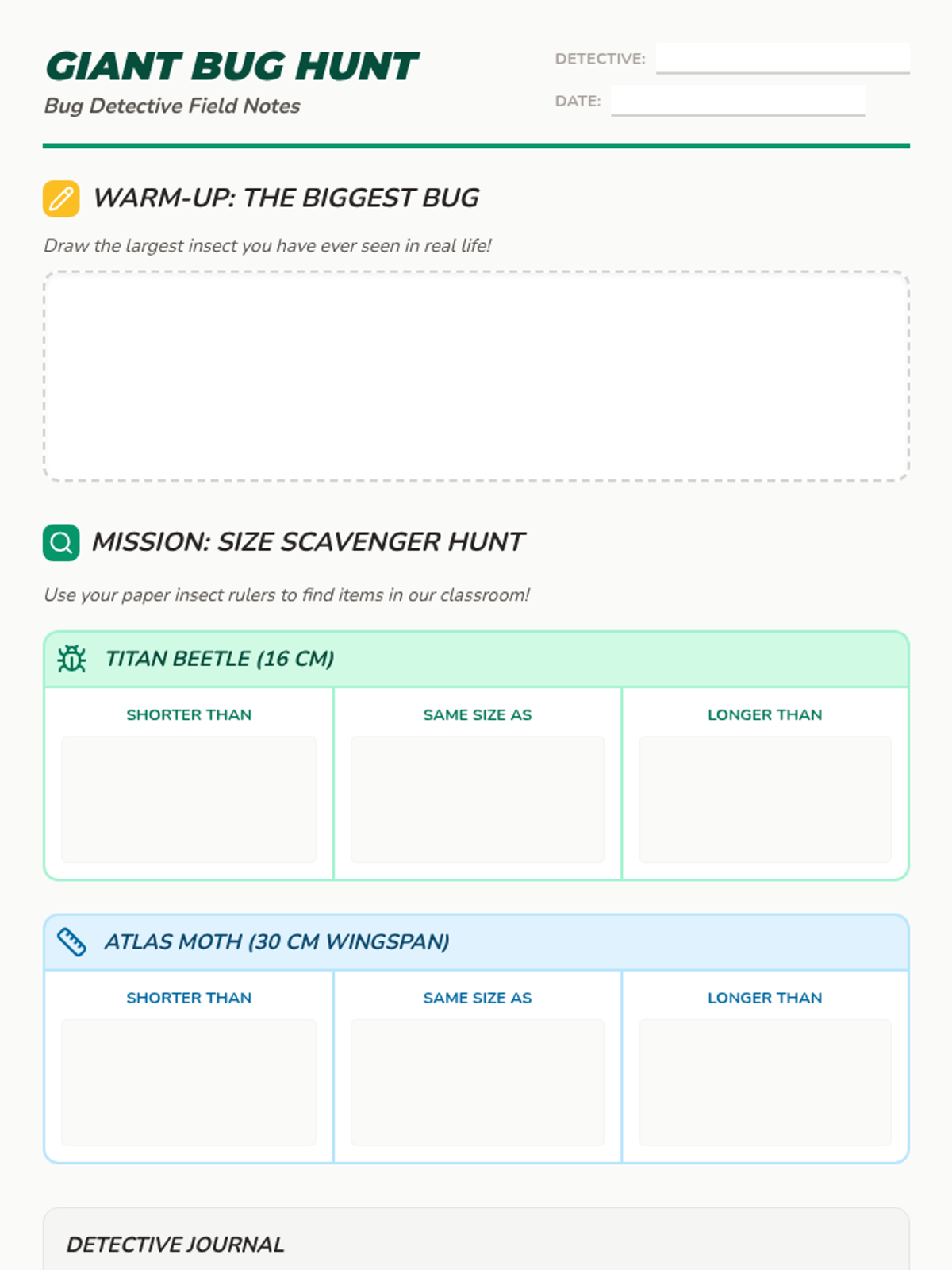 Giant Bug Hunt Worksheet • Material • Lenny Learning