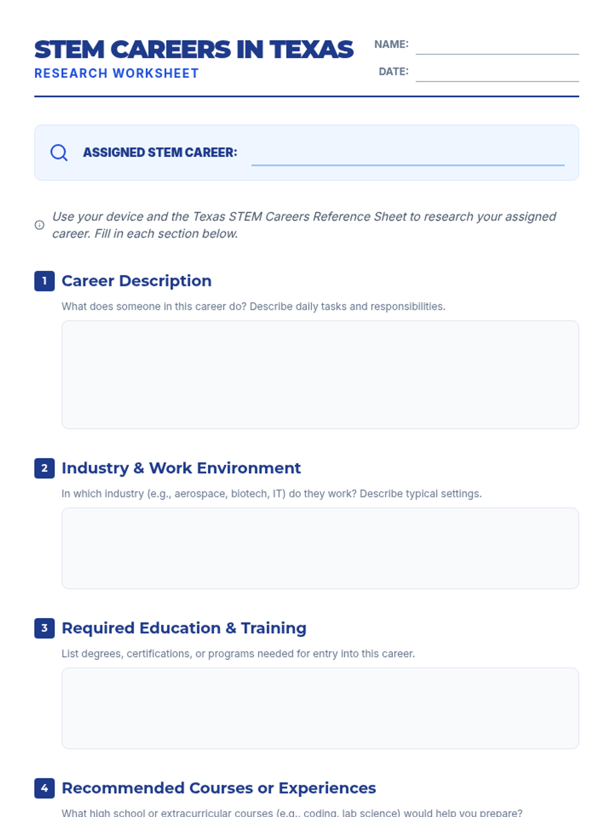 STEM Careers Research Worksheet • Material • Lenny Learning