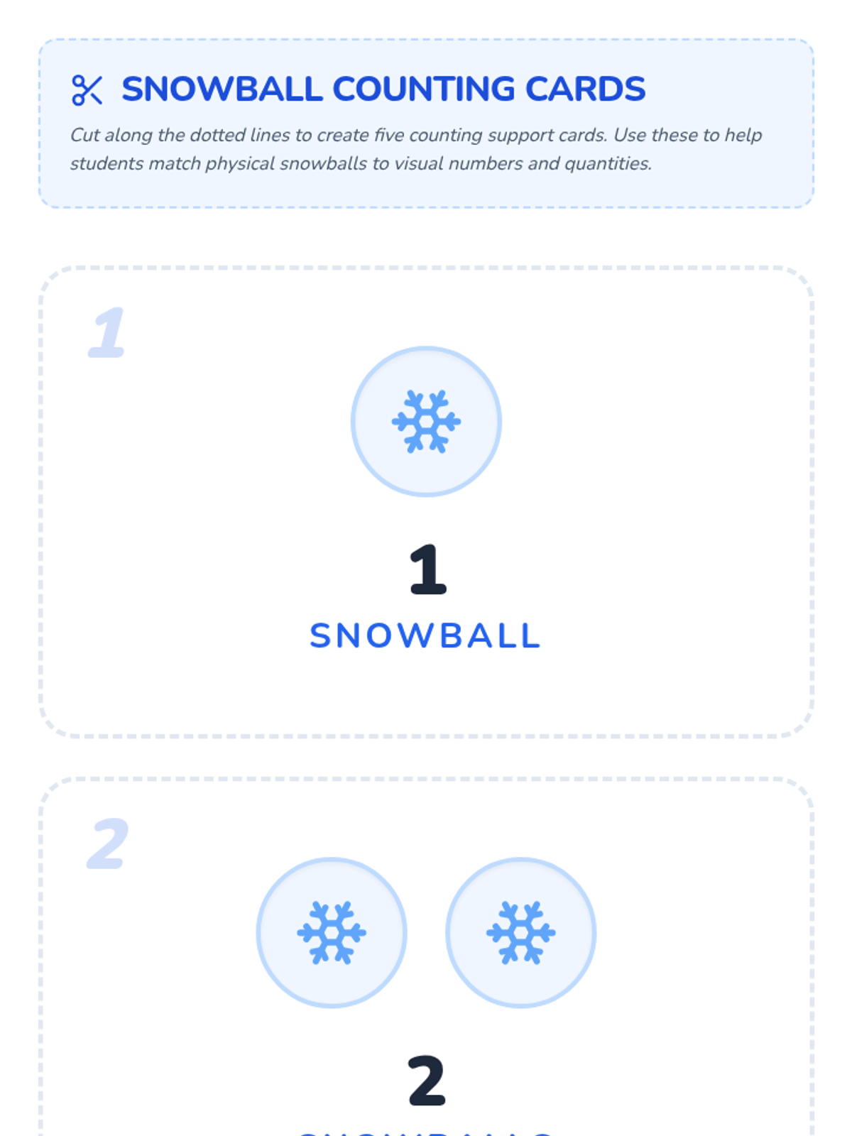 Snowball Counting Cards Worksheet • Material • Lenny Learning