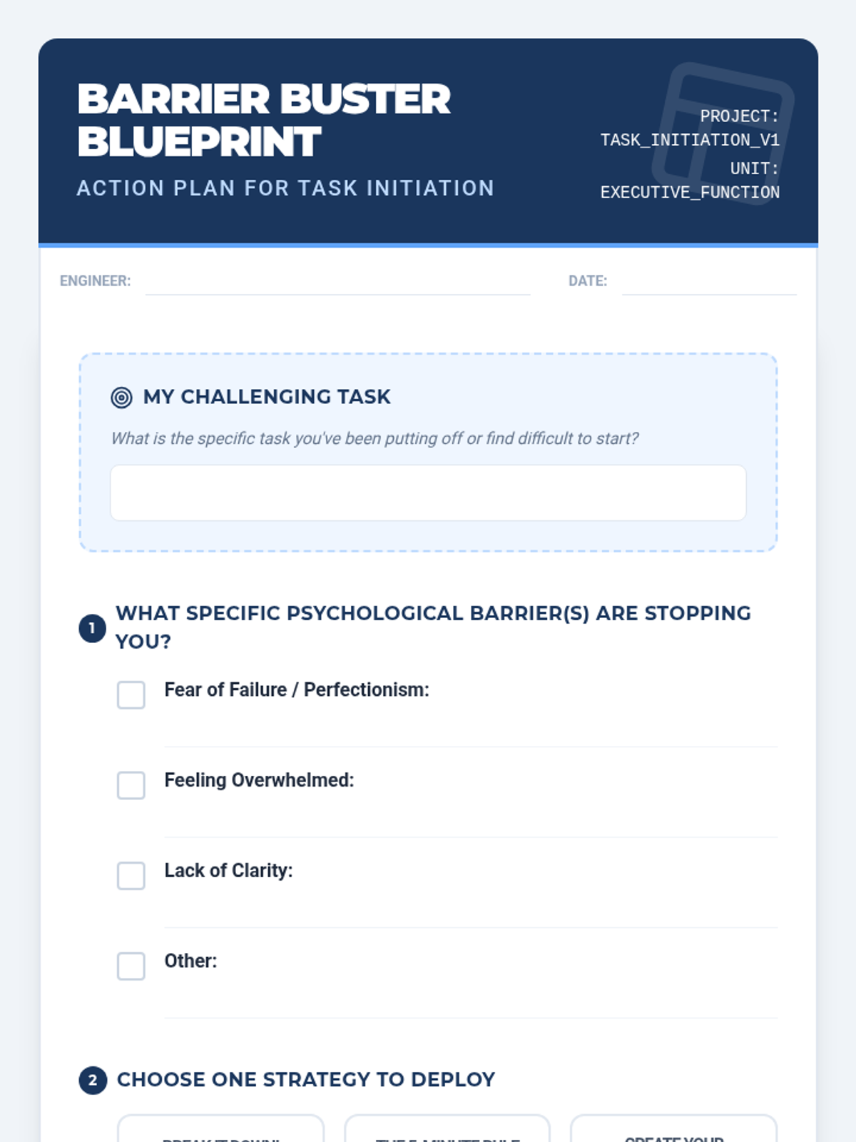 Barrier Buster Blueprint Worksheet • Material • Lenny Learning
