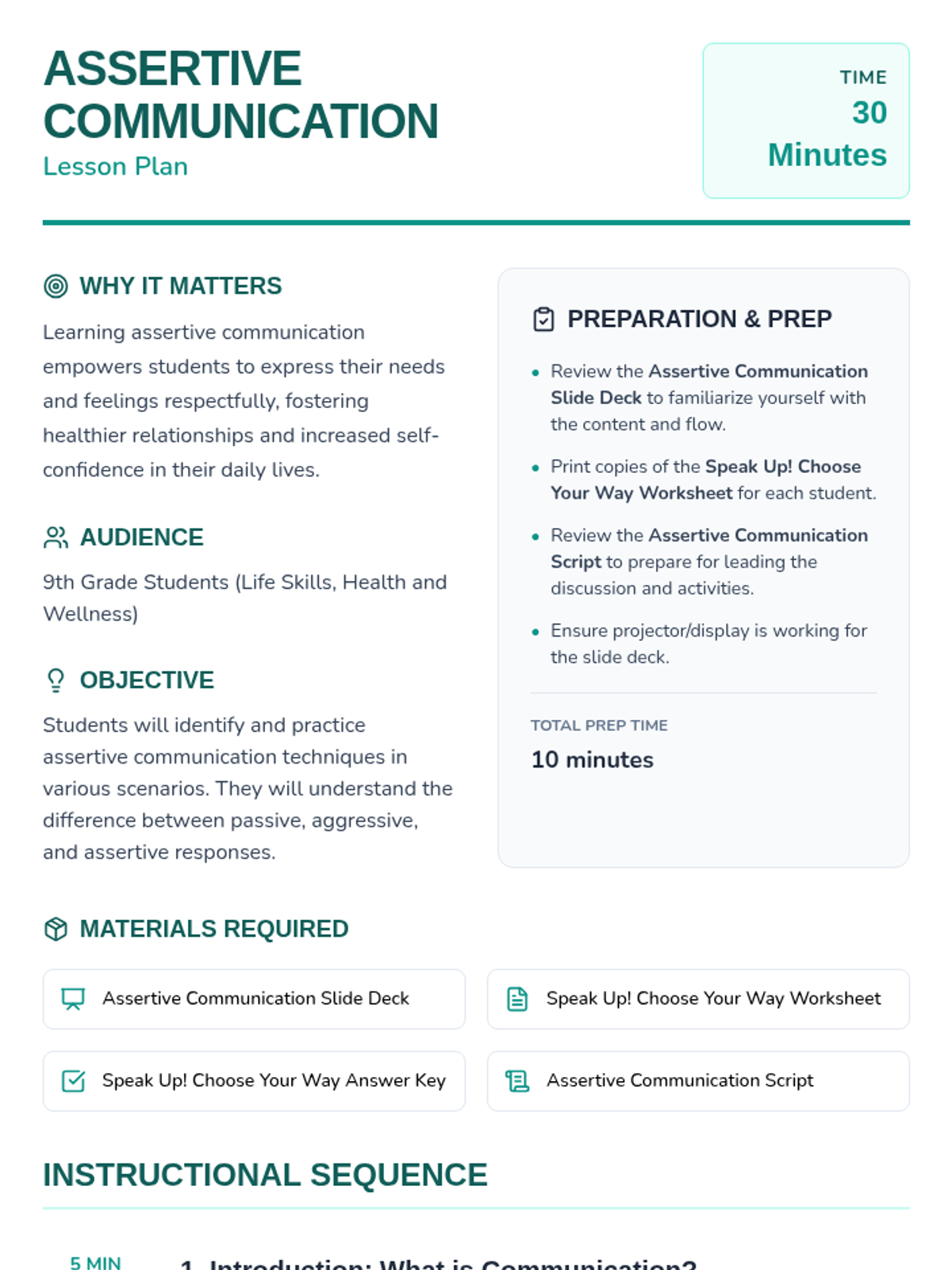 Assertive Communication Lesson Plan • Material • Lenny Learning