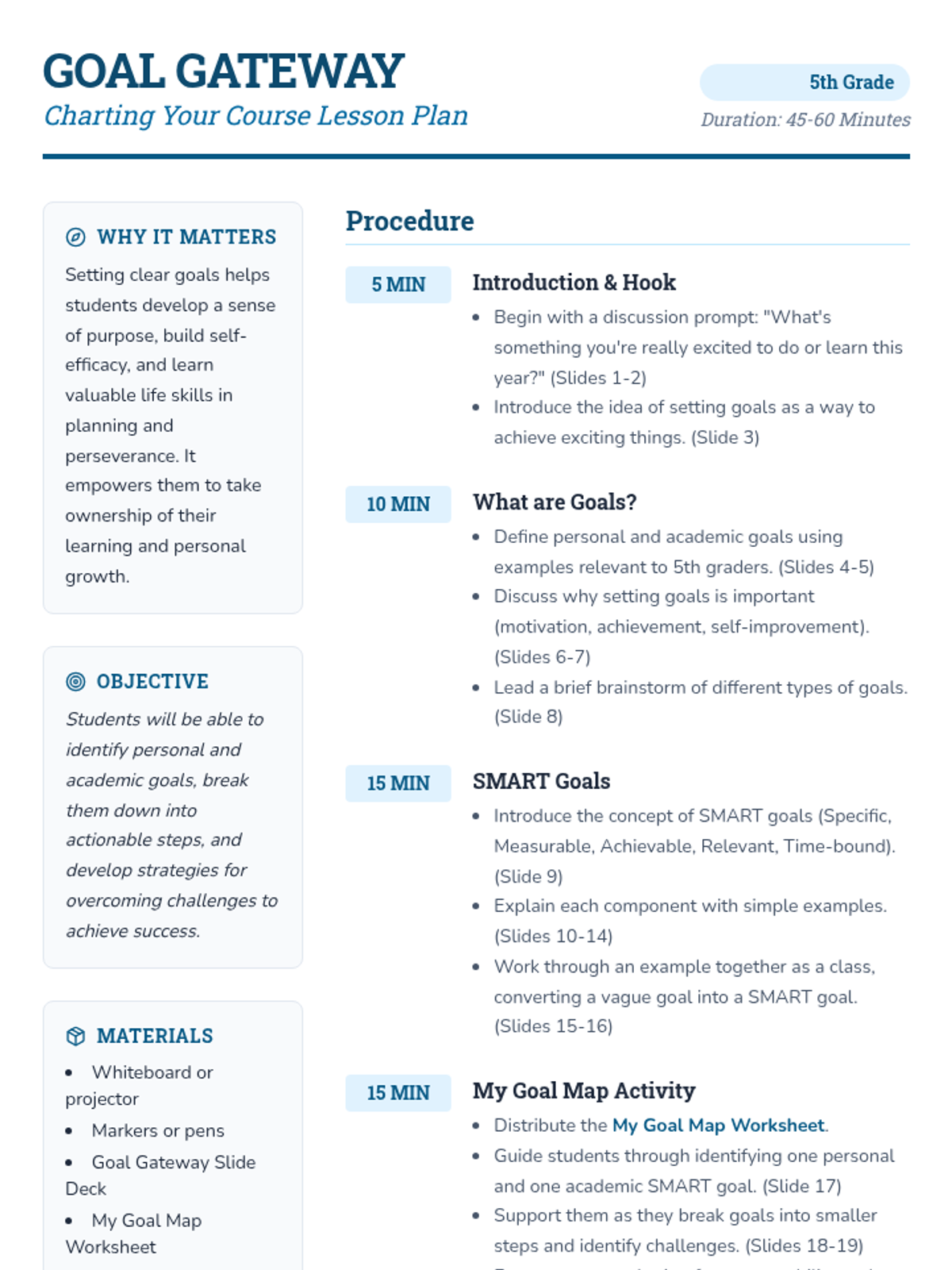 Goal Gateway Lesson Plan Teacher Guide • Material • Lenny.com
