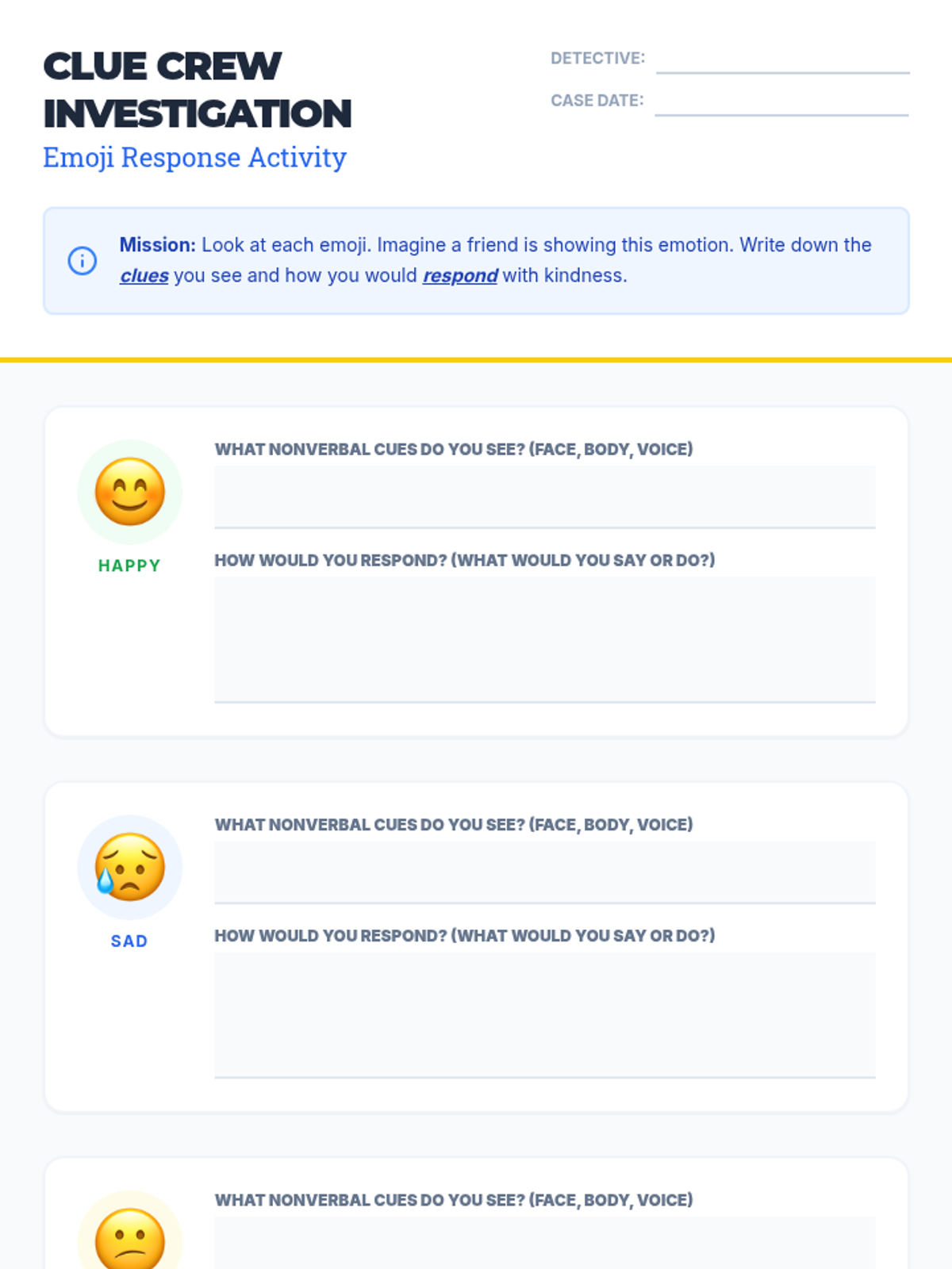 Emoji Response Worksheet • Material • Lenny Learning