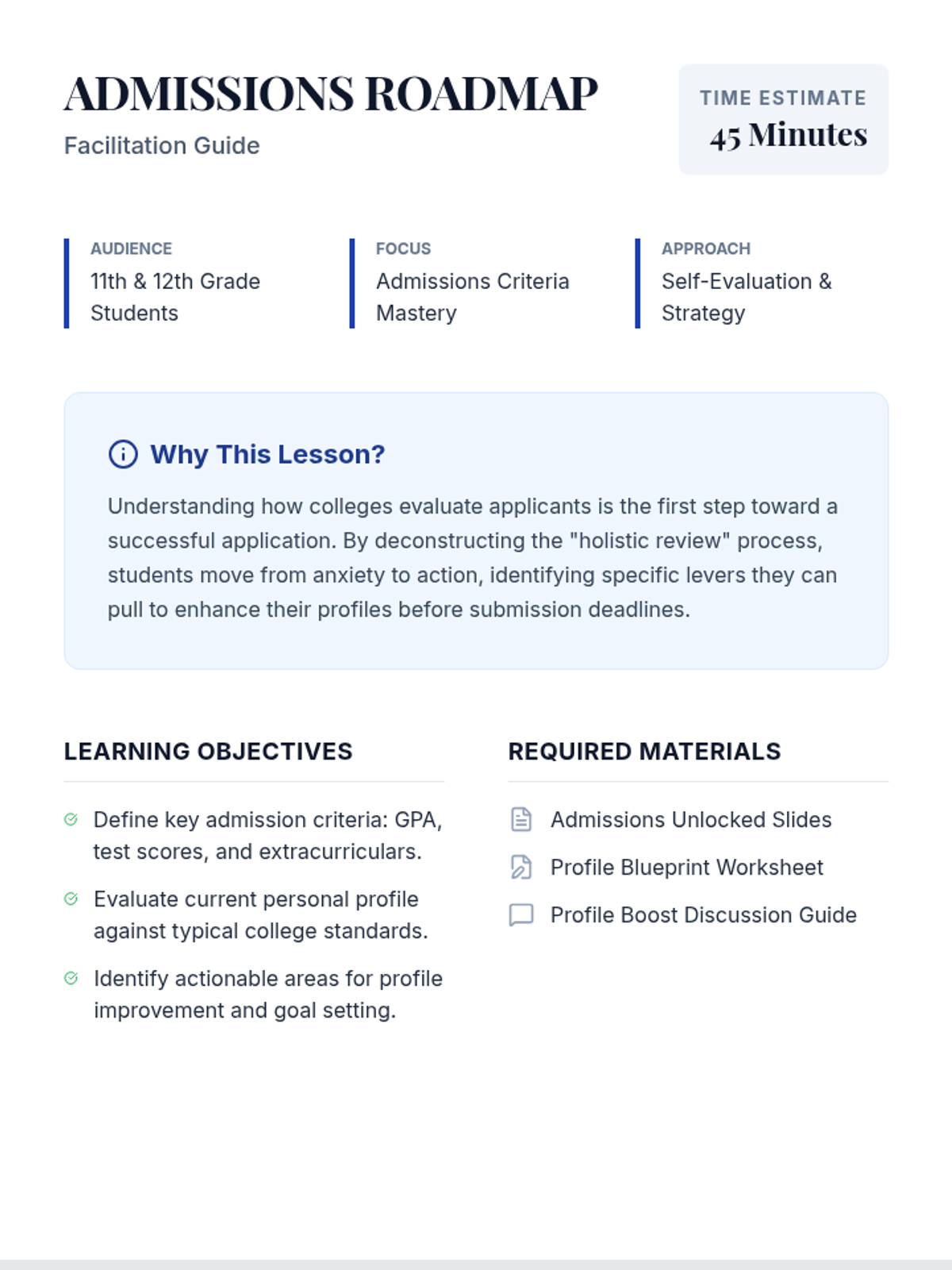 Admissions Roadmap Facilitation Guide • Material • Lenny.com