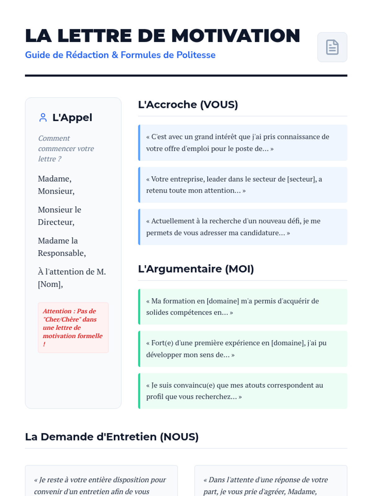 Modèle de Lettre Reference Sheet • Material • Lenny Learning