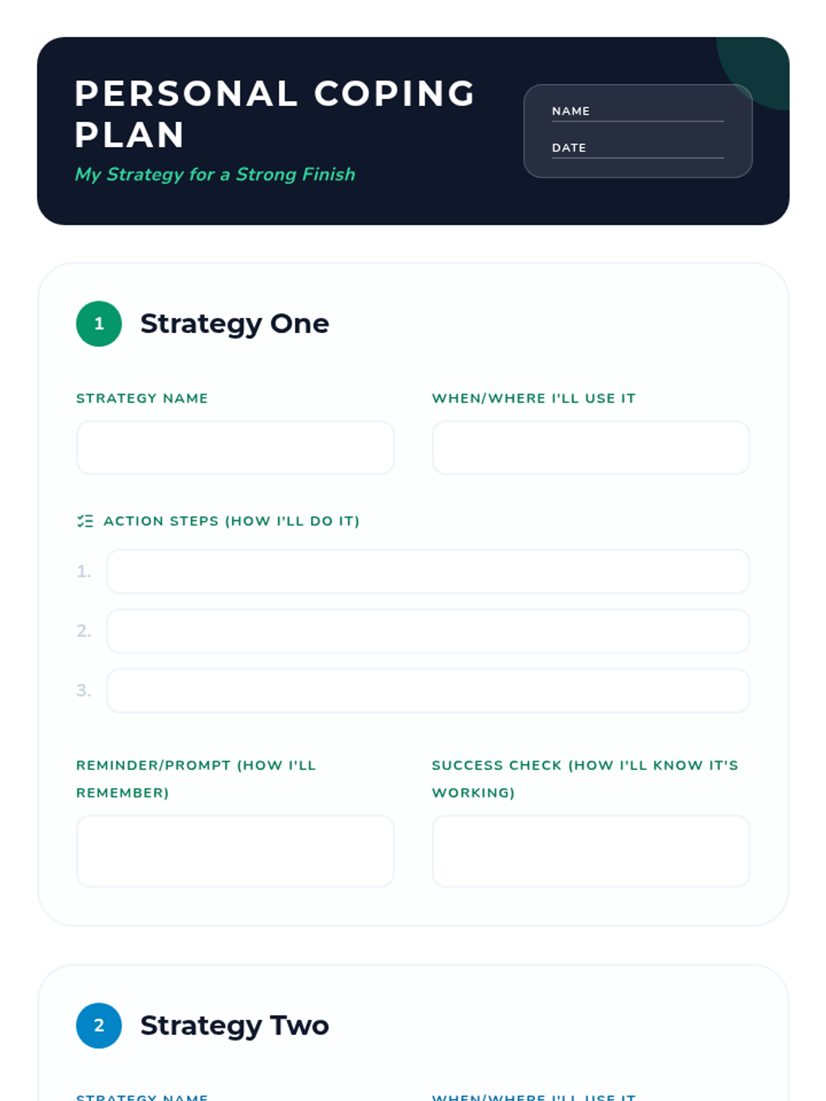 Personal Coping Plan Template • Material • Lenny Learning