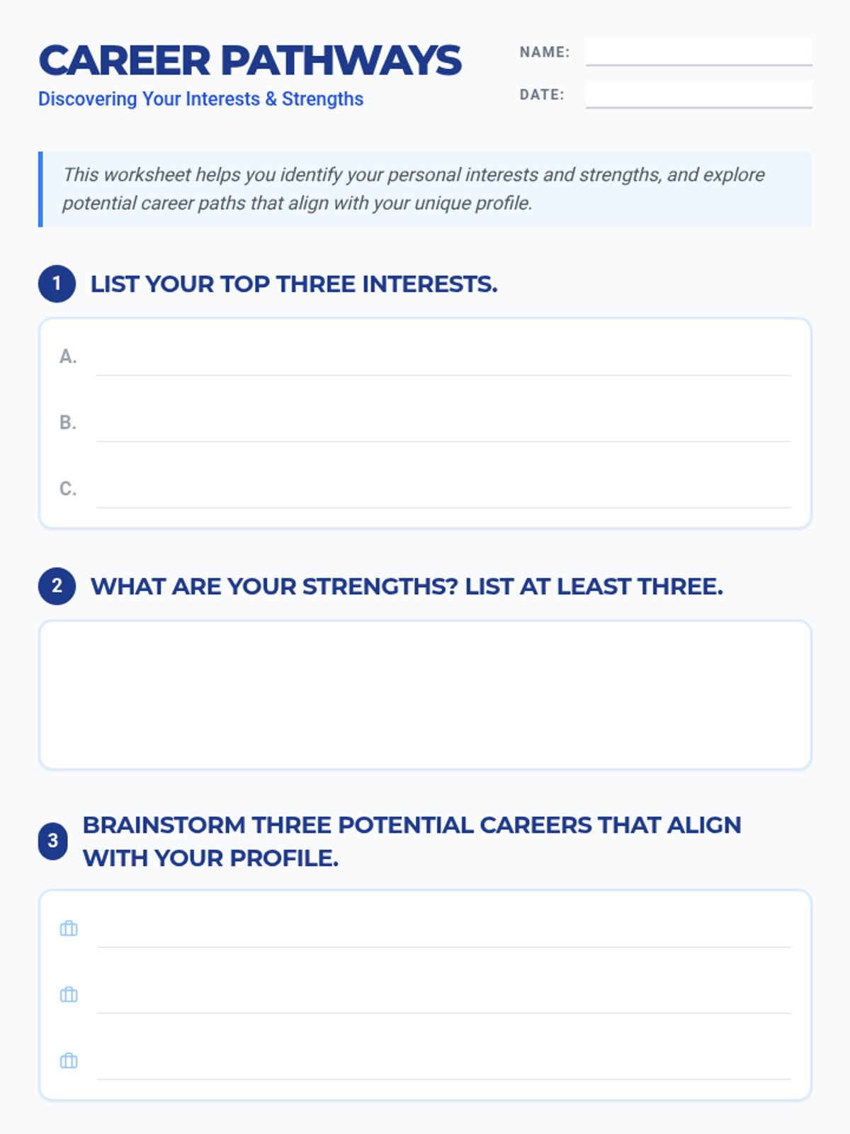 Career Pathways Worksheet • Material • Lenny Learning