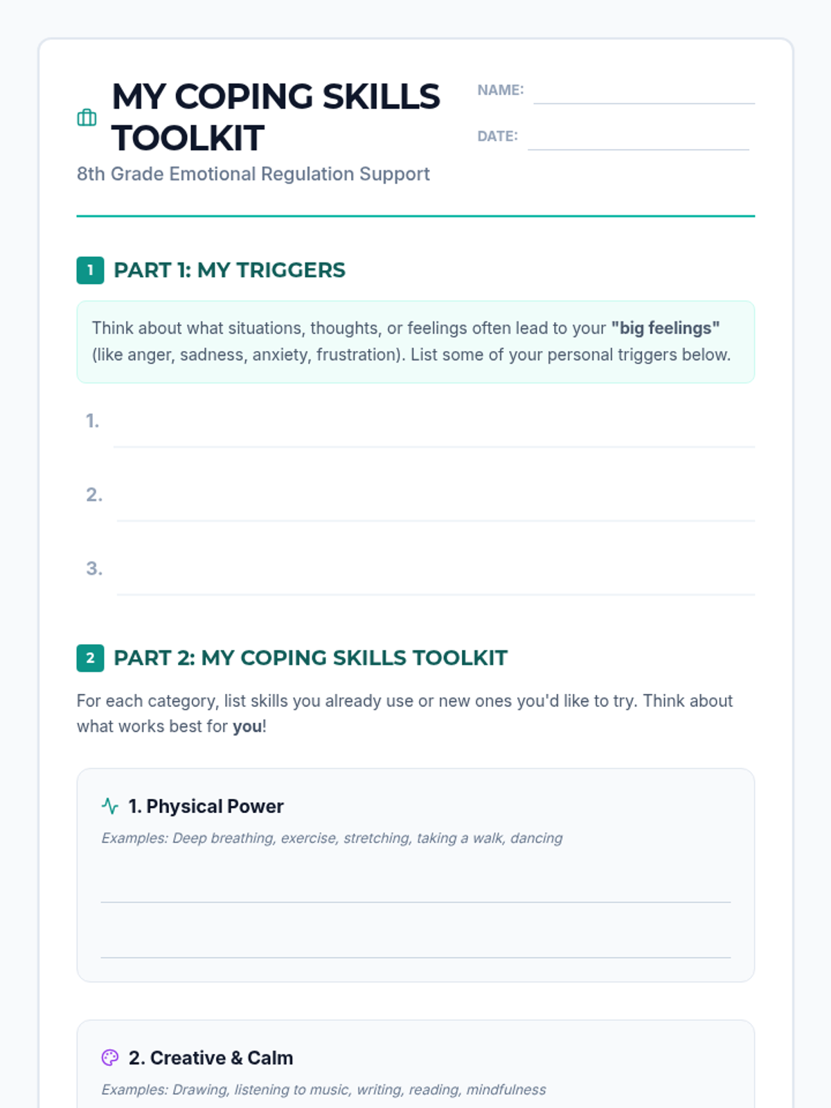 My Coping Skills Worksheet • Material • Lenny Learning