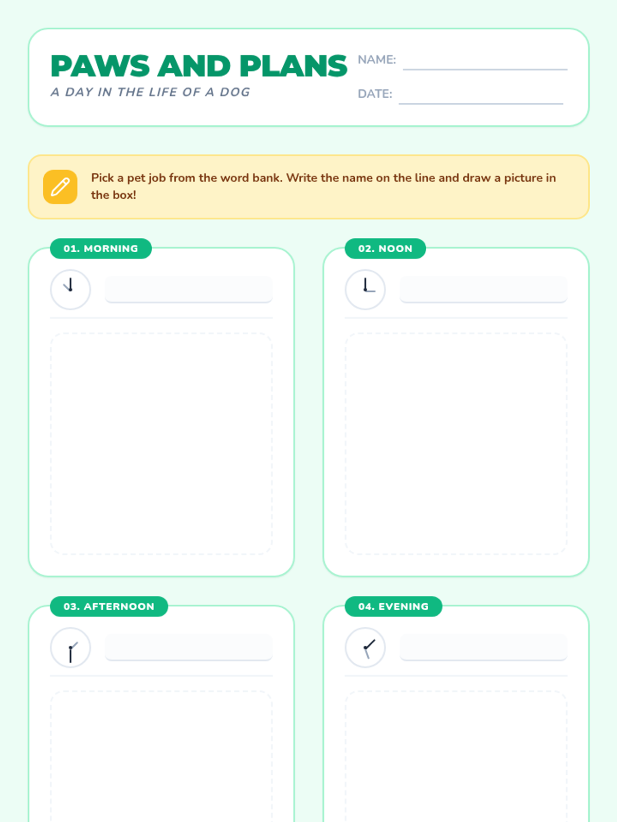 Paws and Plans Worksheet • Material • Lenny Learning