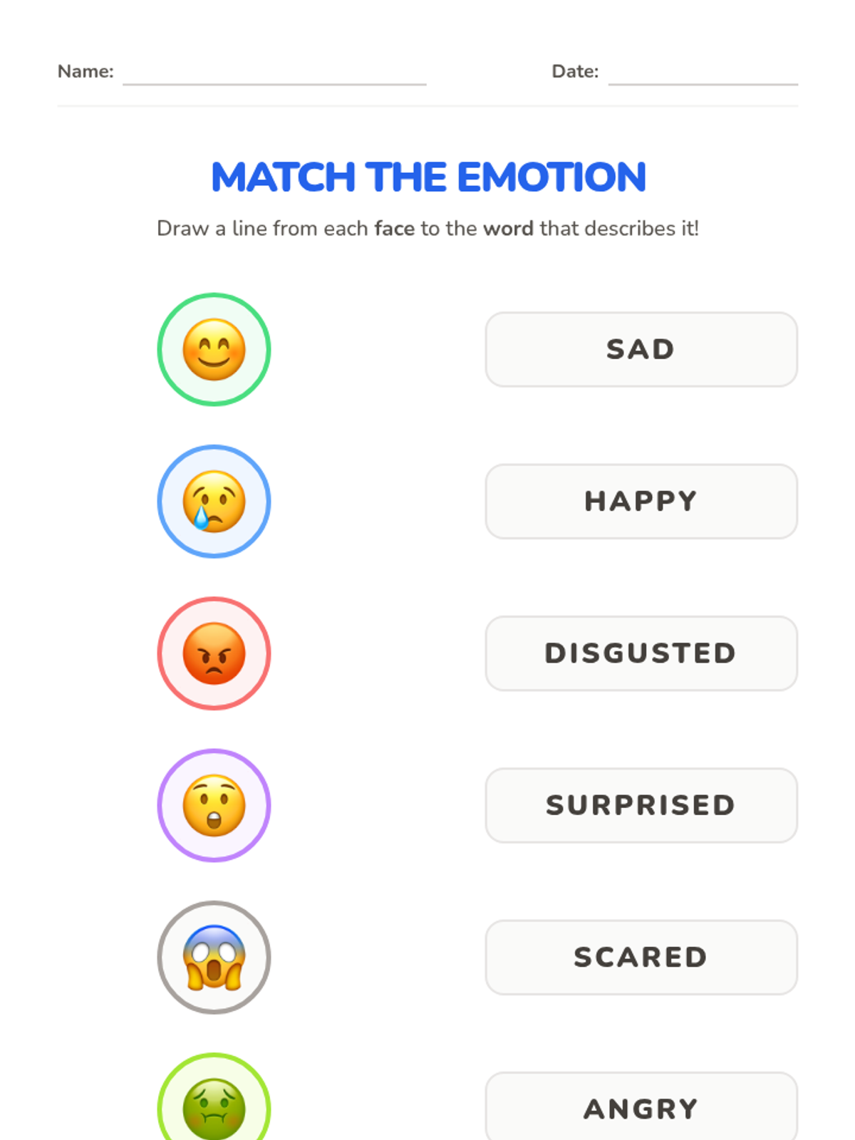 Match the Emotion Worksheet • Material • Lenny Learning