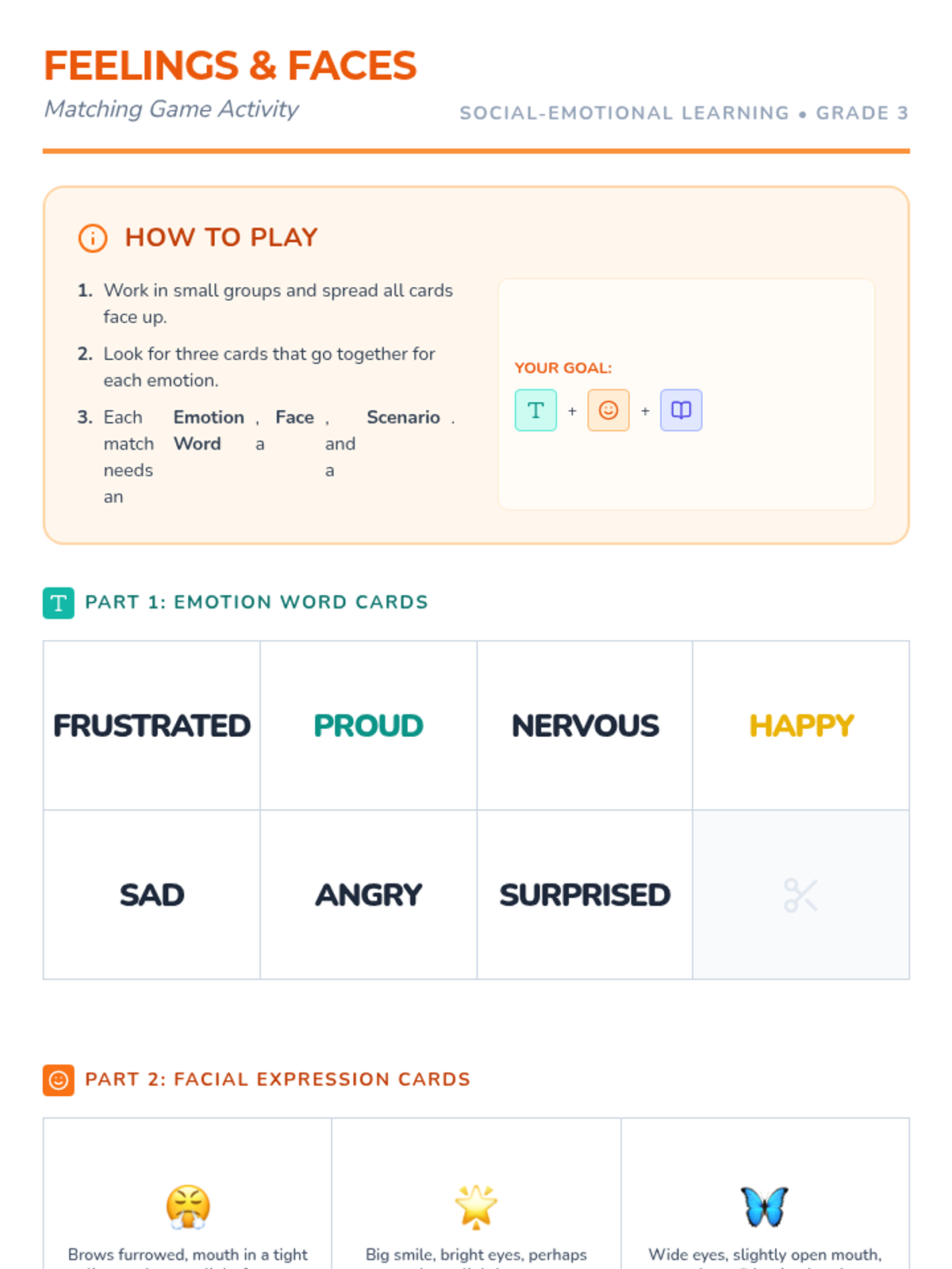 Feelings and Faces Matching Game • Material • Lenny Learning