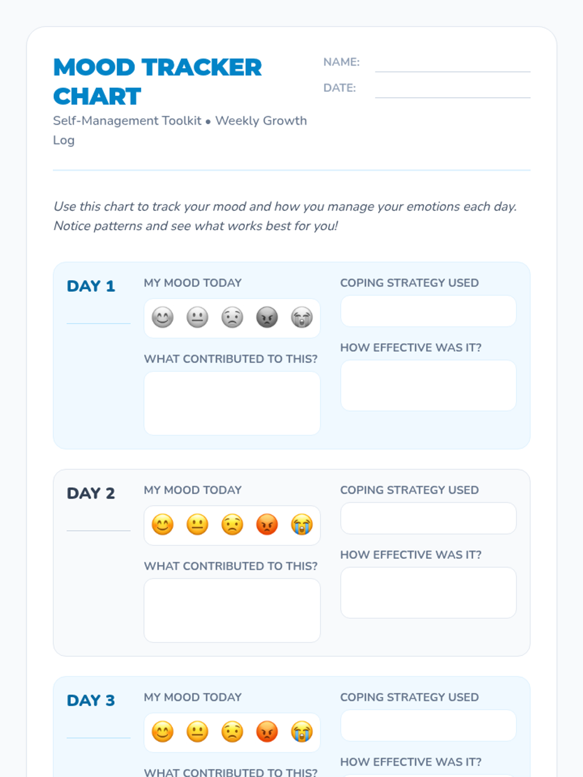 Mood Tracker Charts Worksheet • Material • Lenny Learning