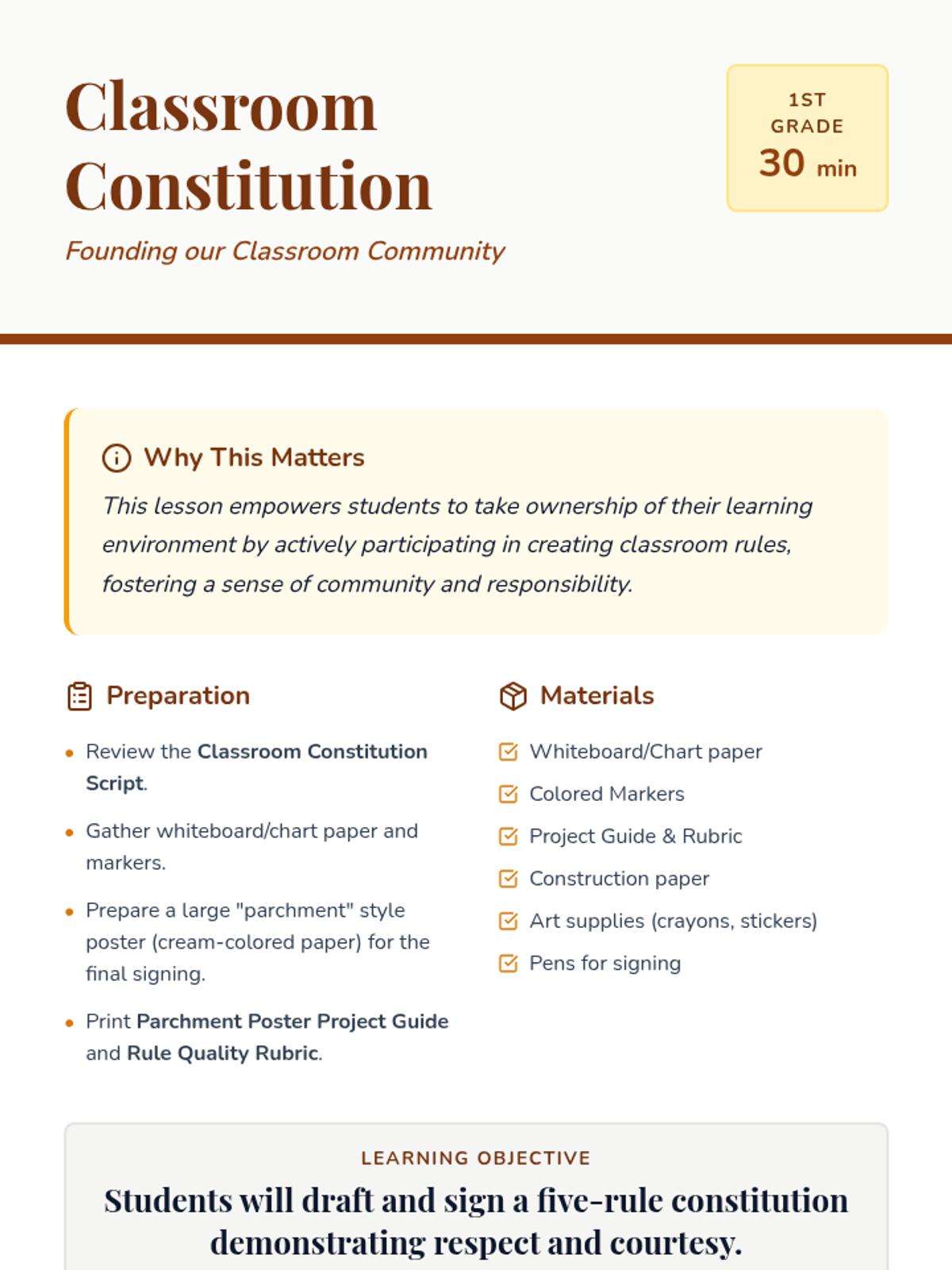 Classroom Constitution Lesson Plan • Material • Lenny Learning