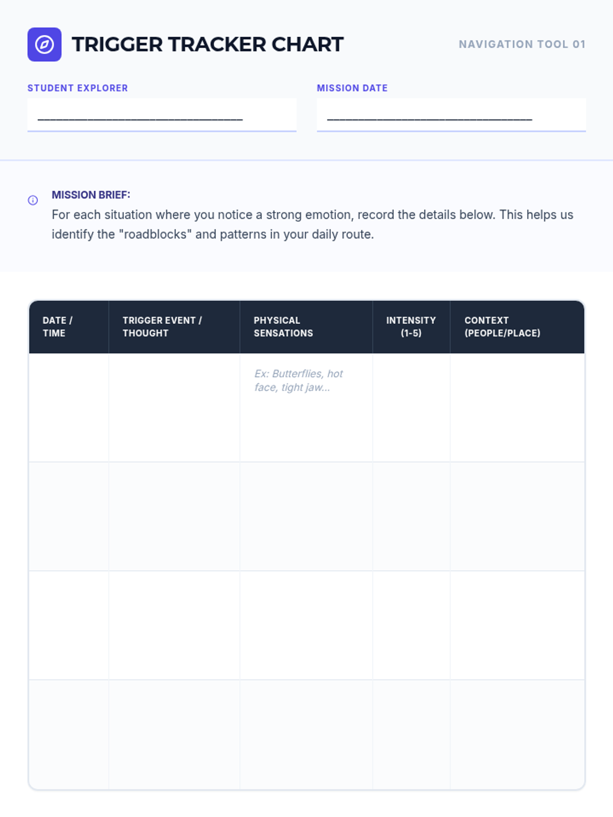 Trigger Tracker Chart Worksheet • Material • Lenny Learning