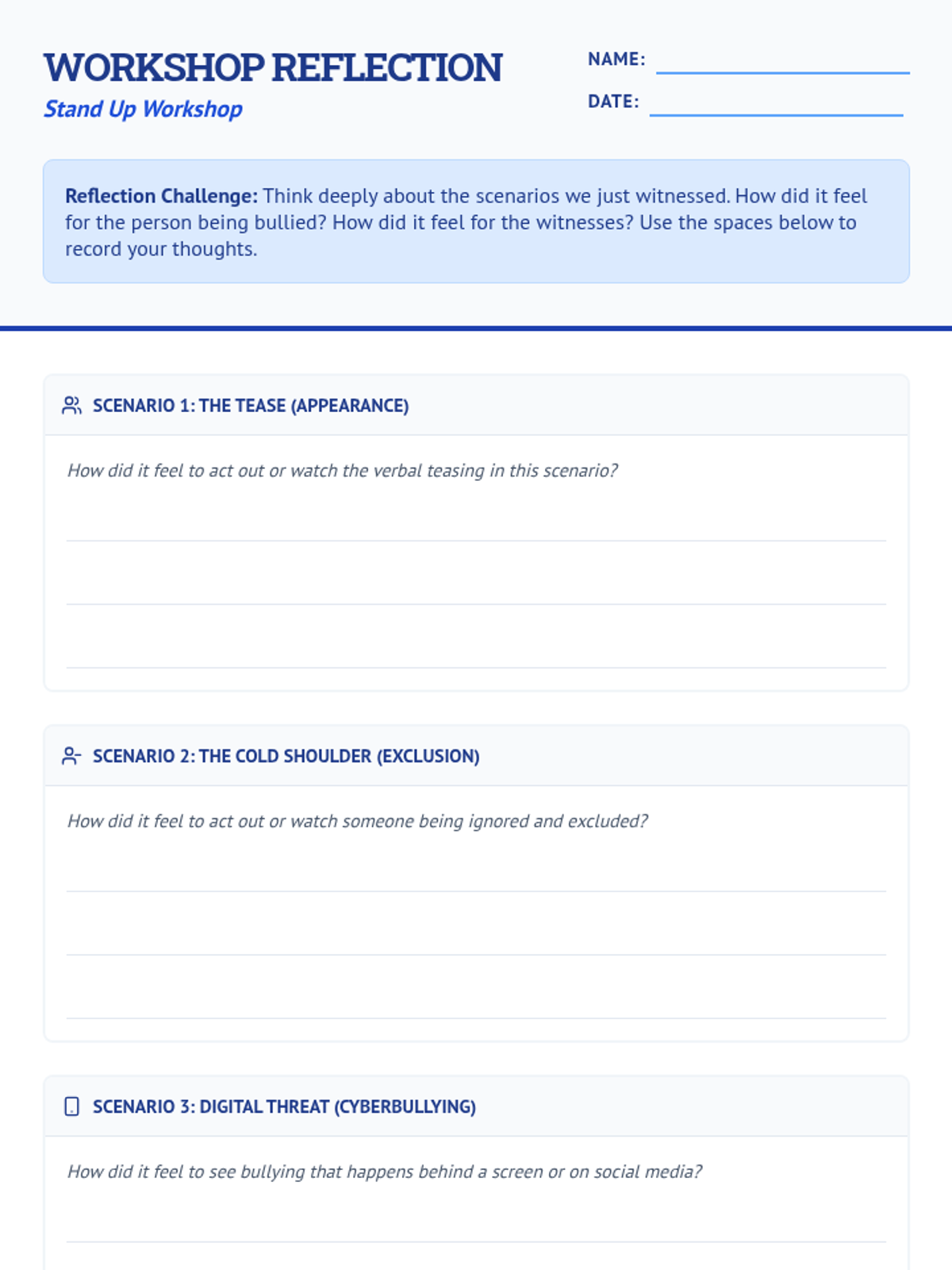 Reflection Scenarios Worksheet • Material • Lenny Learning