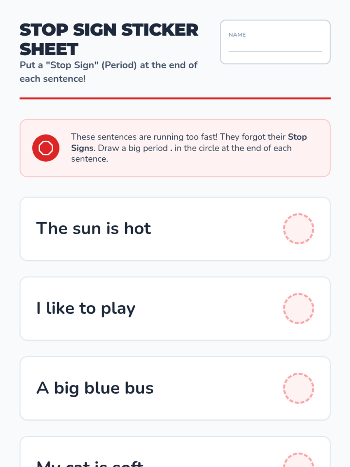 Stop Sign Sticker Worksheet • Material • Lenny Learning