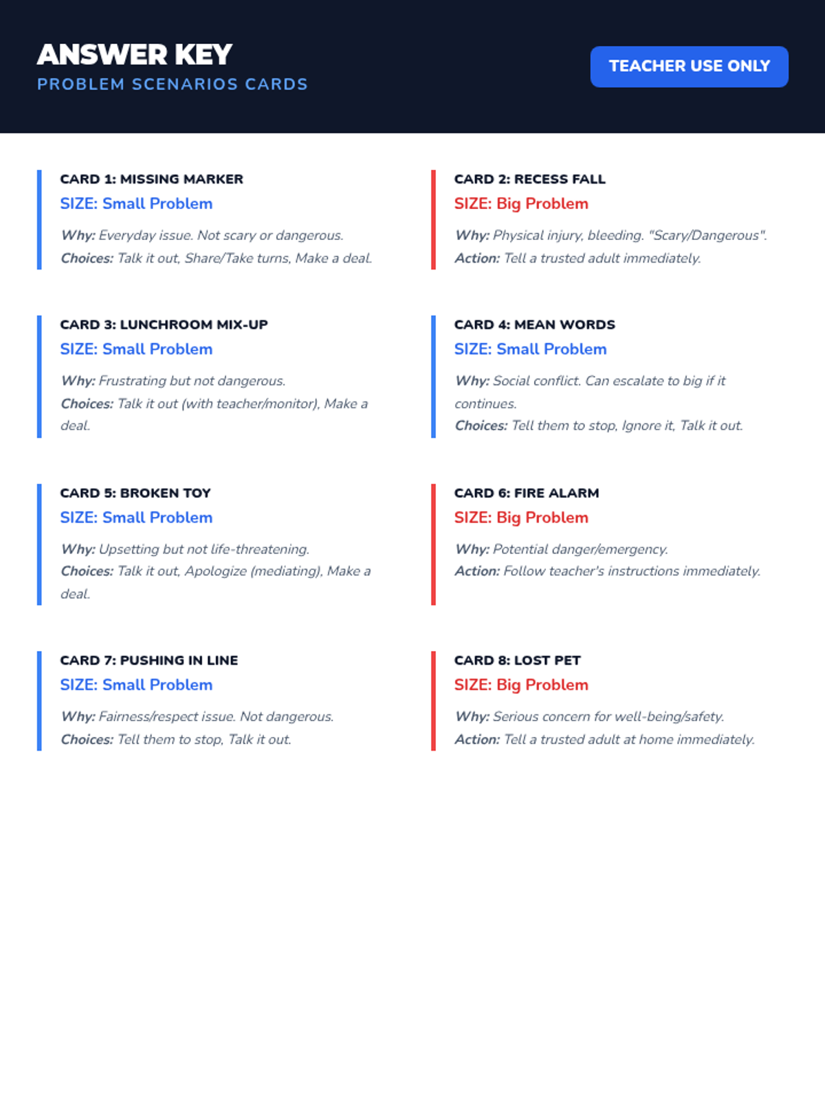 Problem Scenarios Answer Key • Material • Lenny Learning