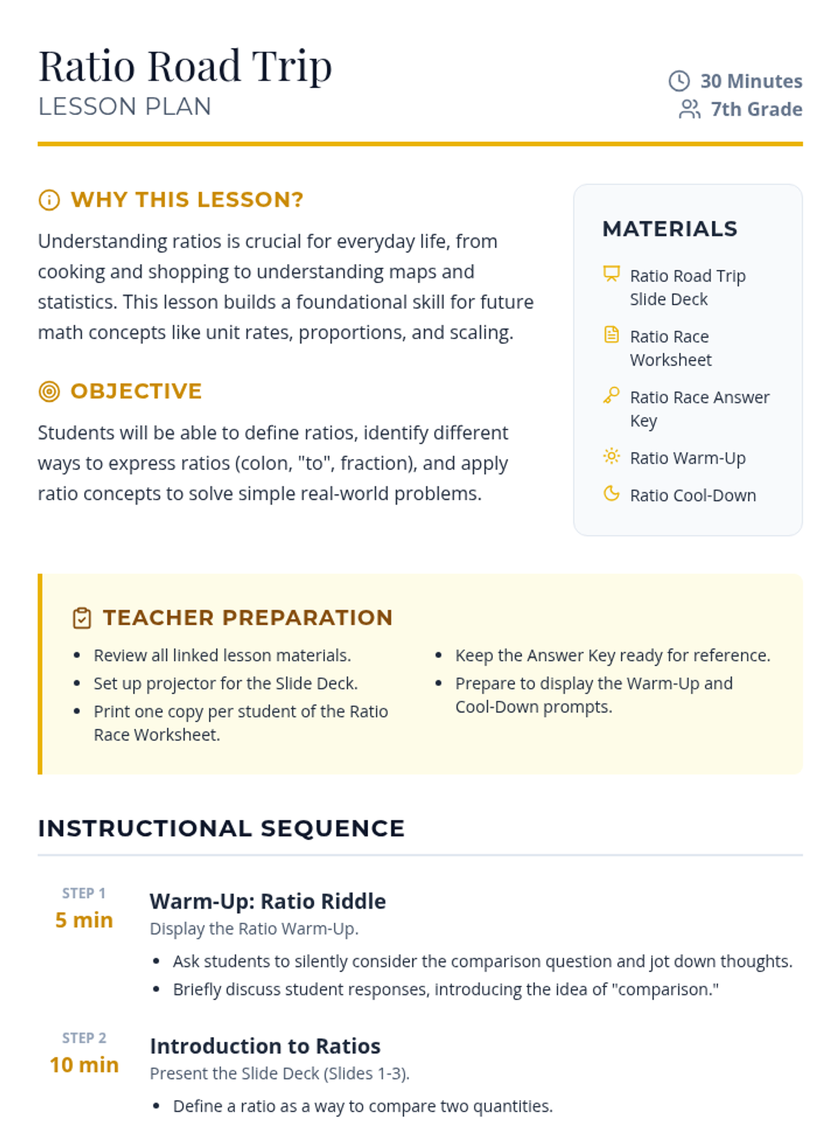 Ratio Road Trip • Lesson • Lenny Learning