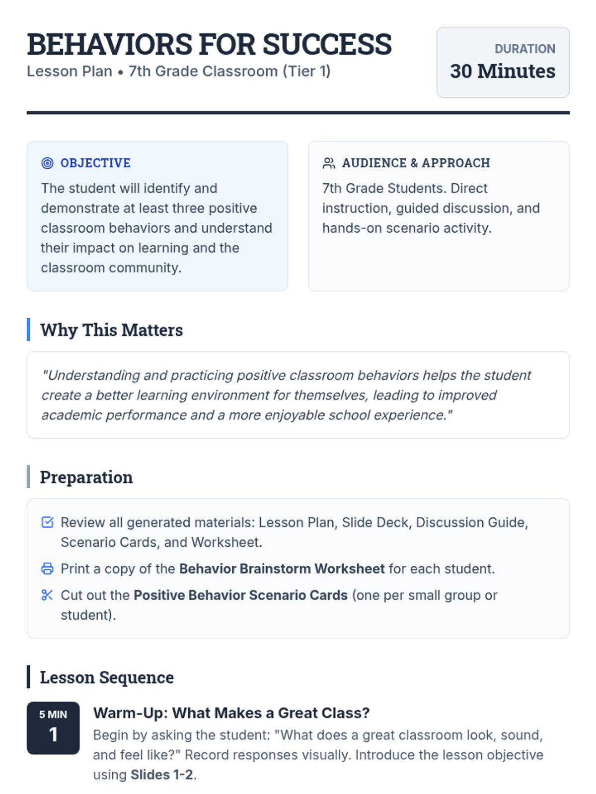 Behaviors for Success • Lesson • Lenny Learning