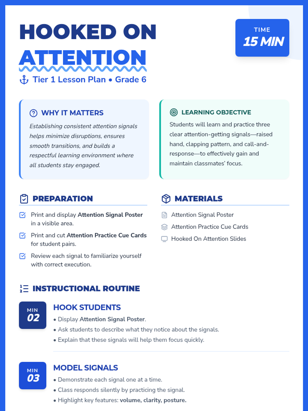 Hooked On Attention Lesson Plan • Material • Lenny Learning