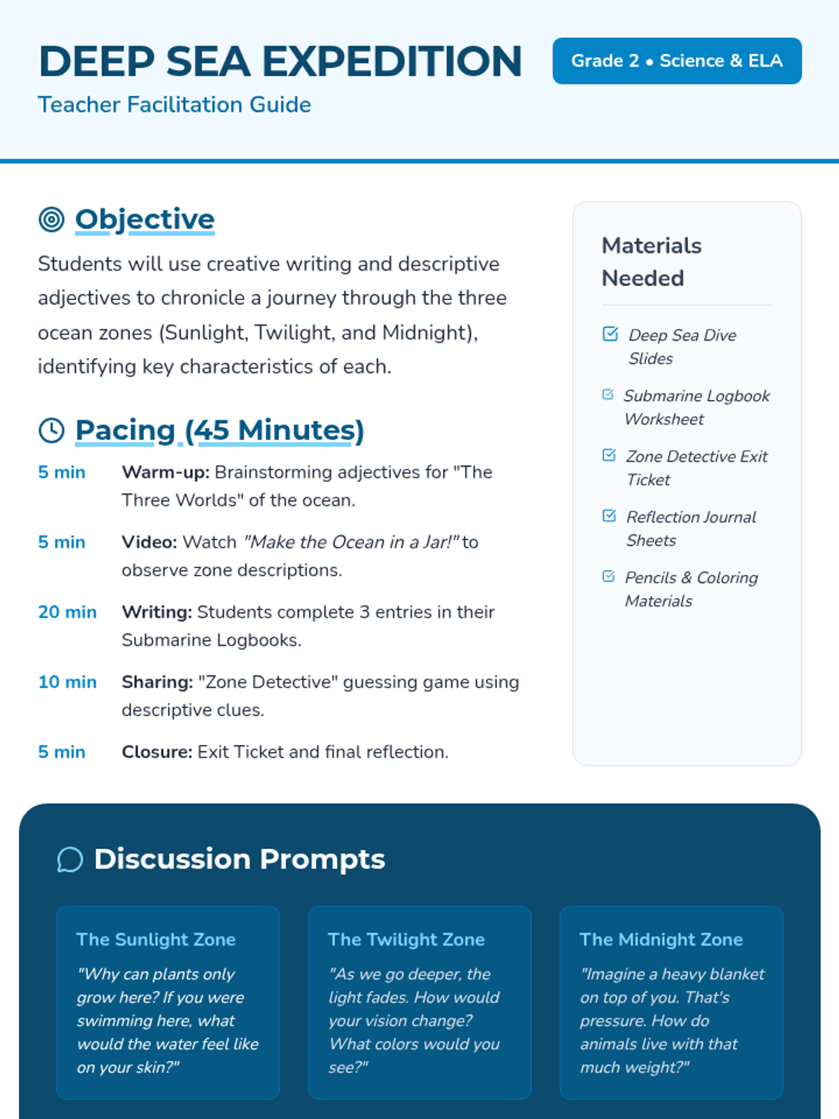 Deep Sea Expedition Lesson Guide • Material • Lenny.com