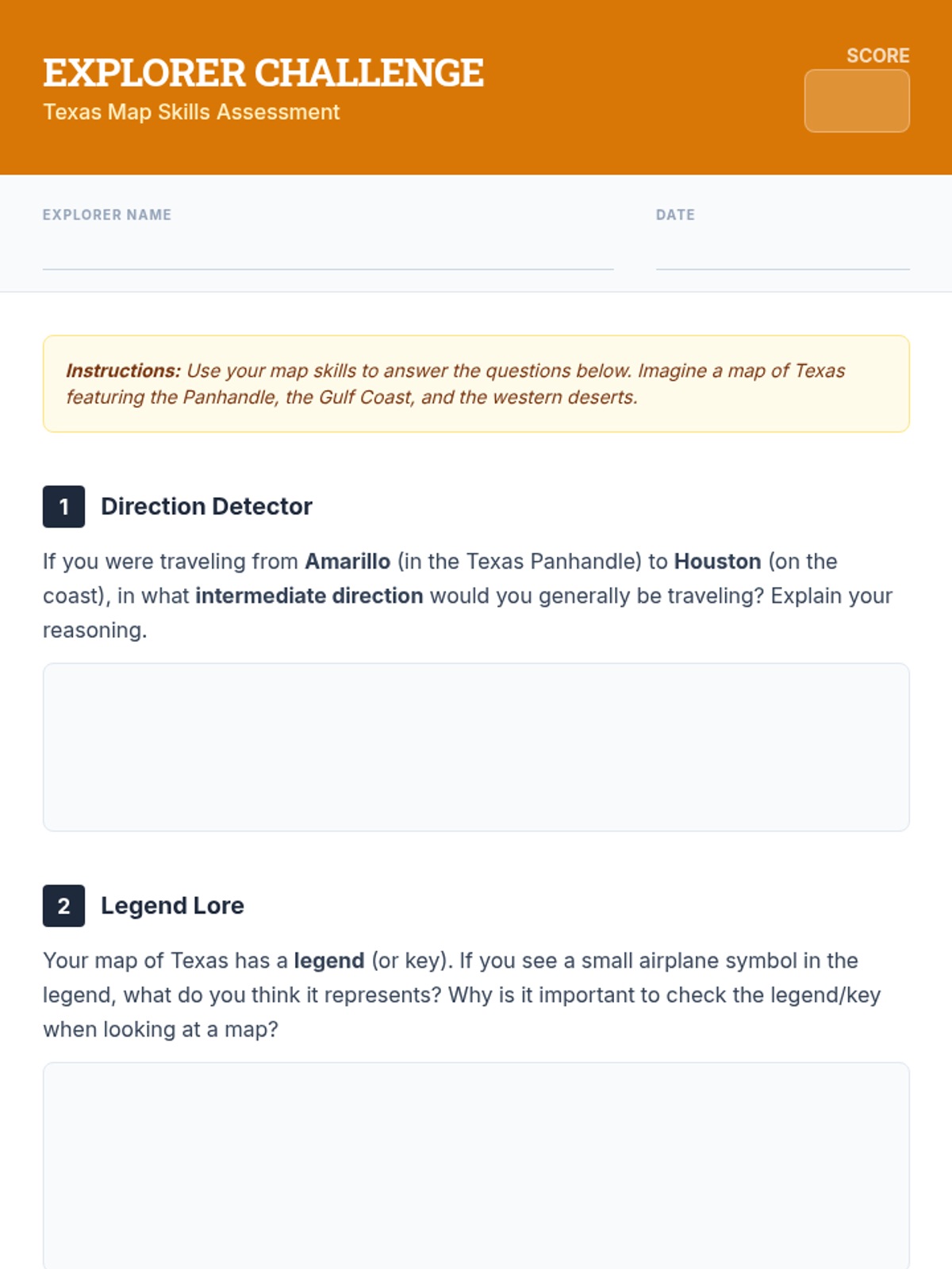 Mapping Texas Explorer Worksheet • Material • Lenny Learning