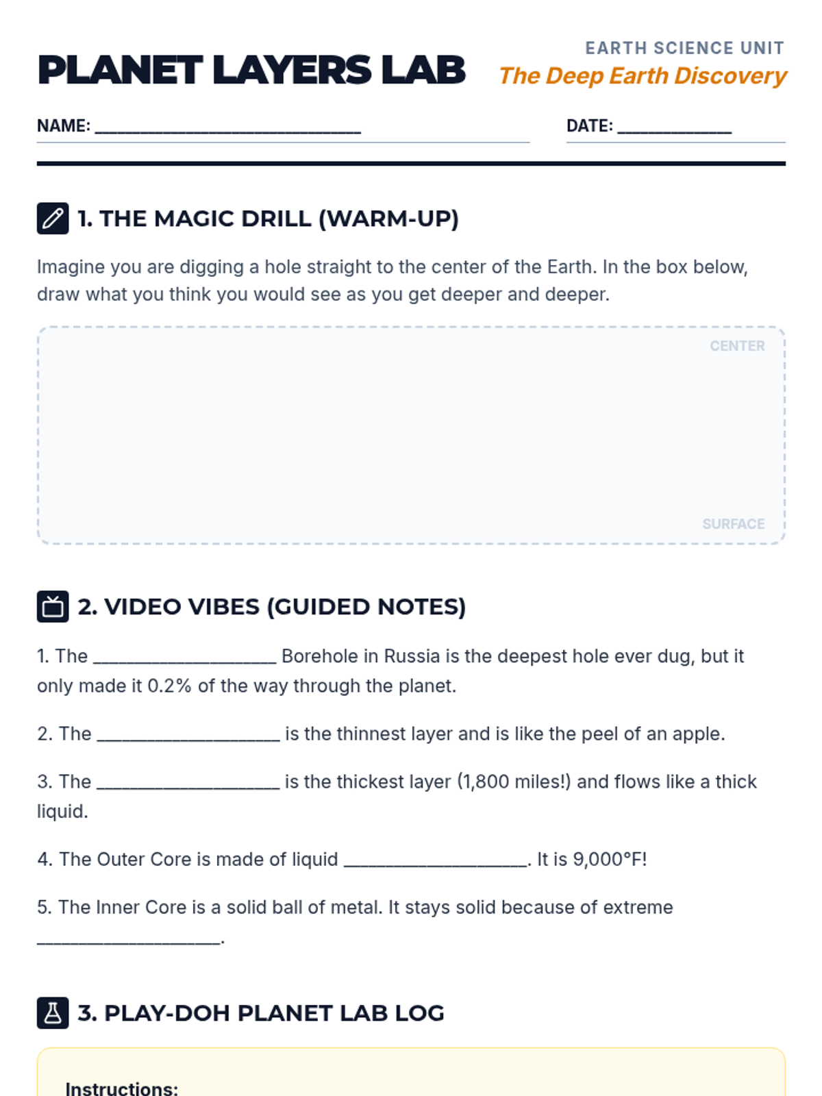 Deep Earth Discovery Worksheet • Material • Lenny Learning