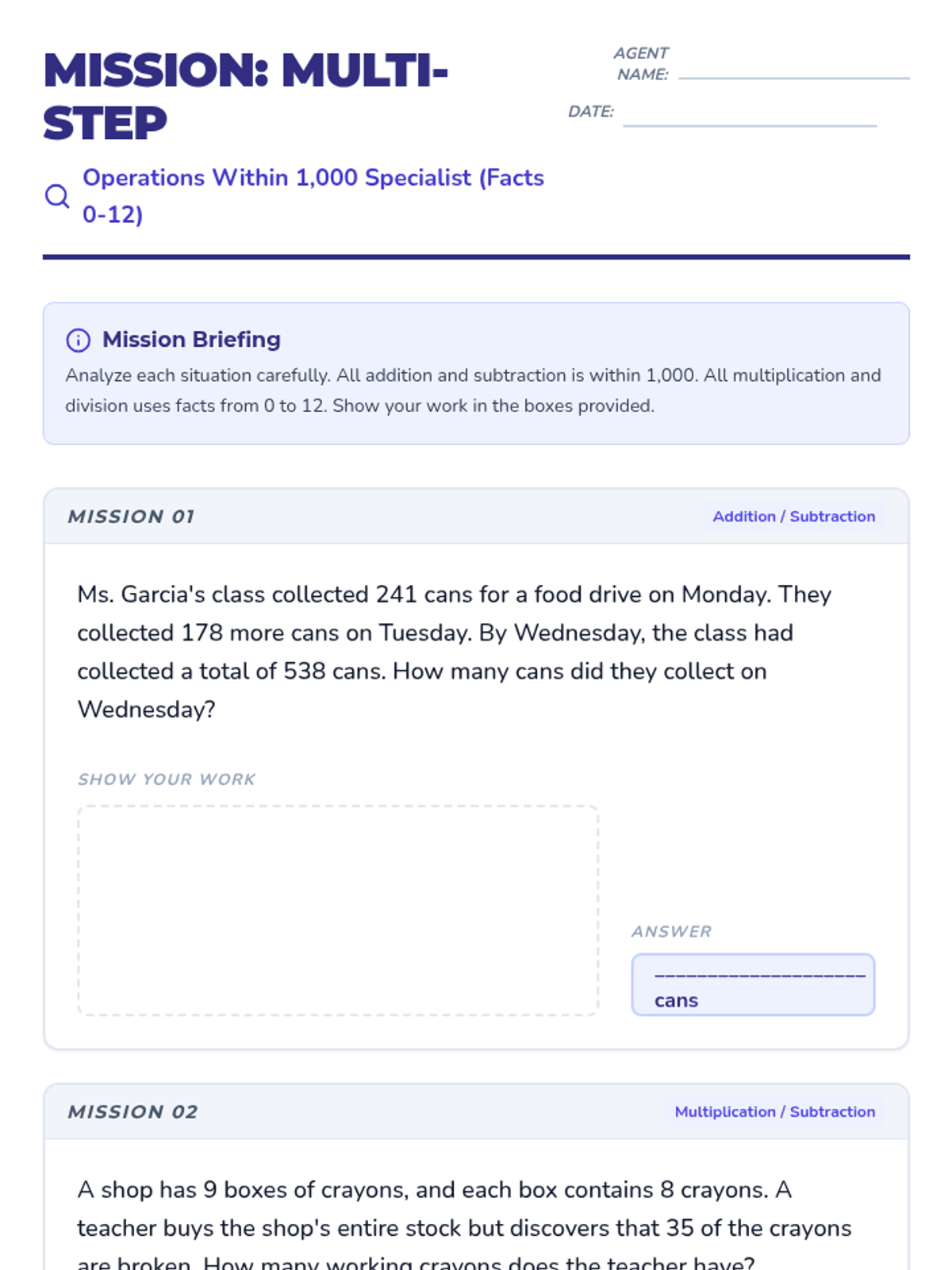 Mystery Math Missions Worksheet • Material • Lenny Learning