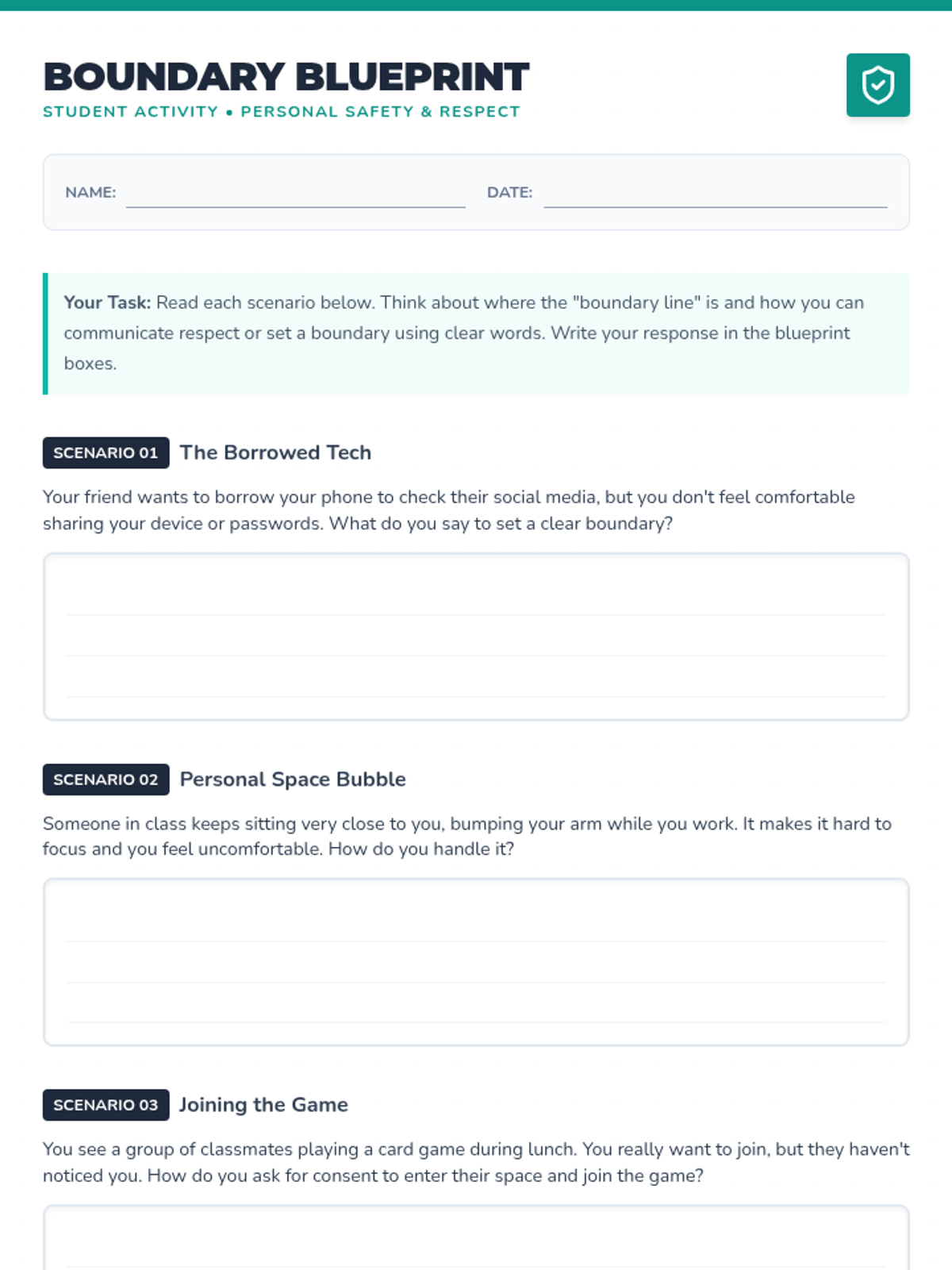 Boundary Blueprint Worksheet • Material • Lenny Learning