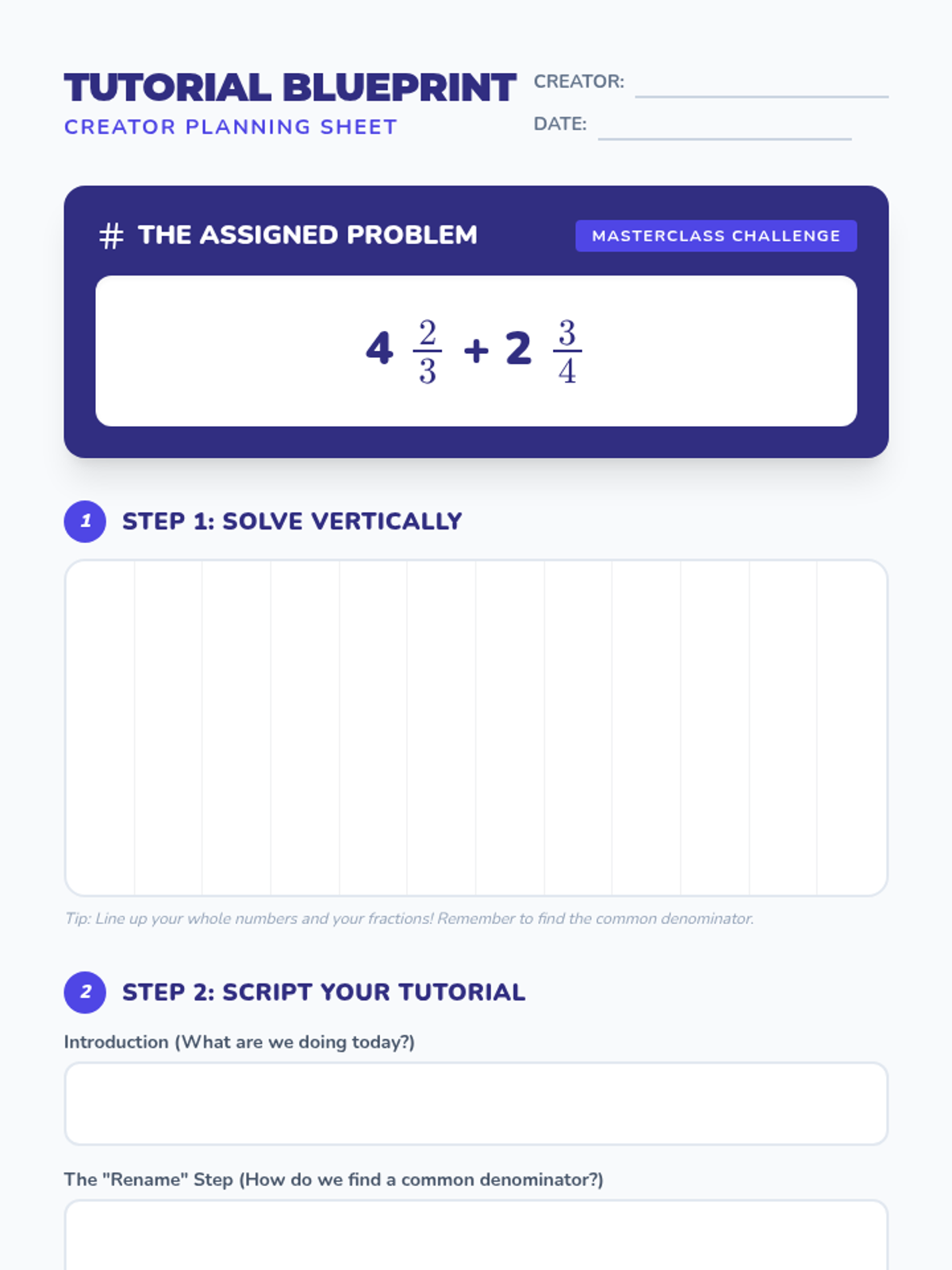 Tutorial Blueprint Worksheet • Material • Lenny Learning