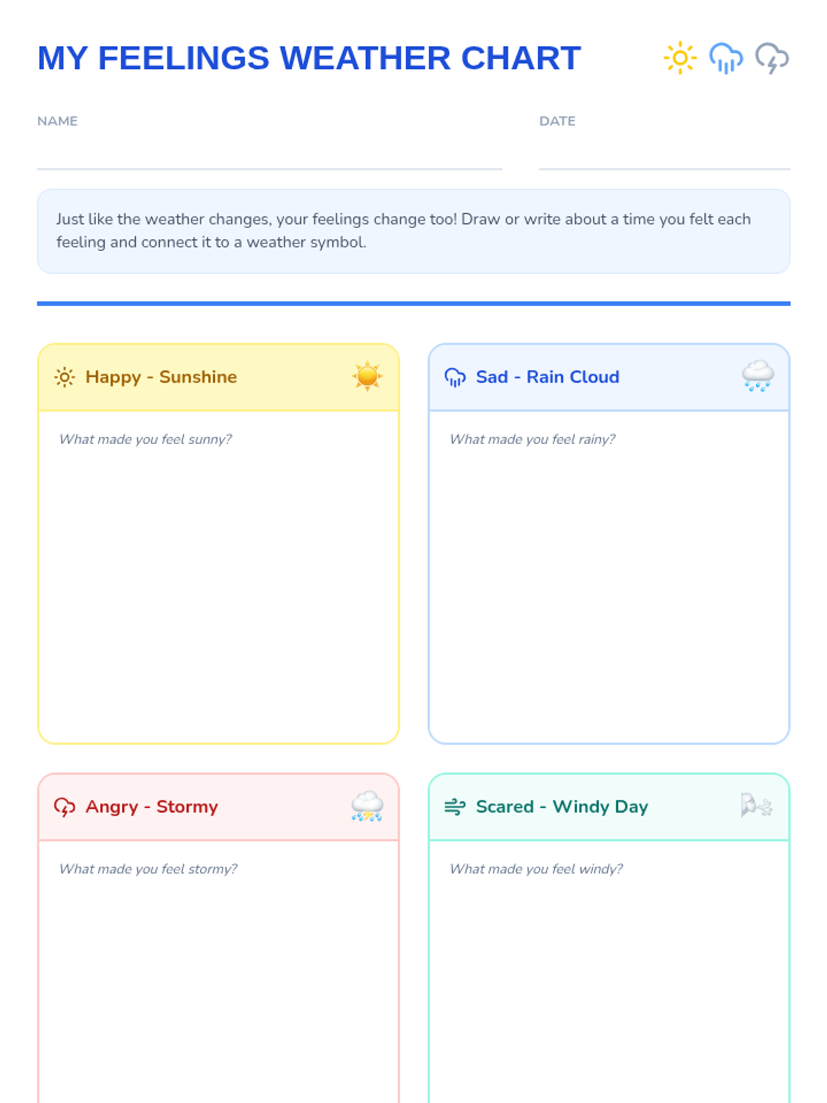 My Feelings Weather Chart Activity • Material • Lenny Learning