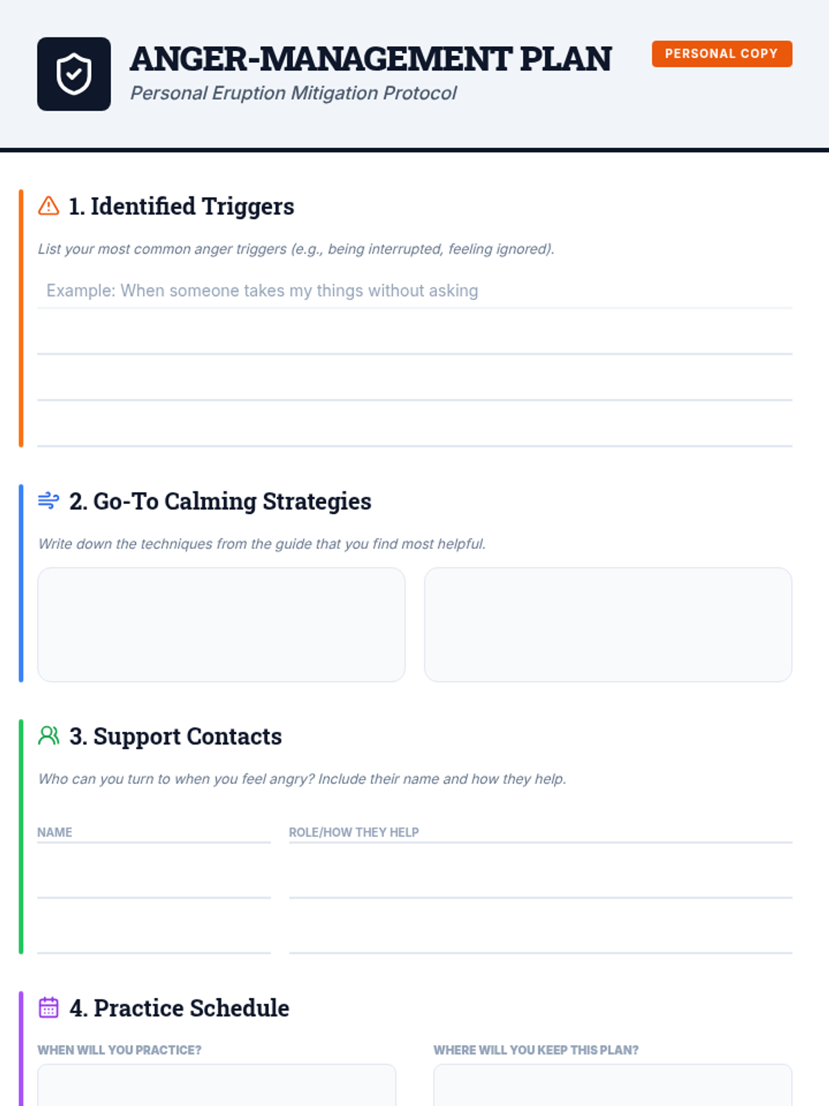 Anger-Management Plan Template • Material • Lenny Learning