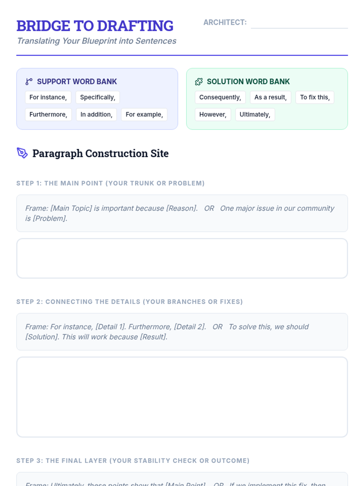 Bridge to Drafting Worksheet • Material • Lenny Learning