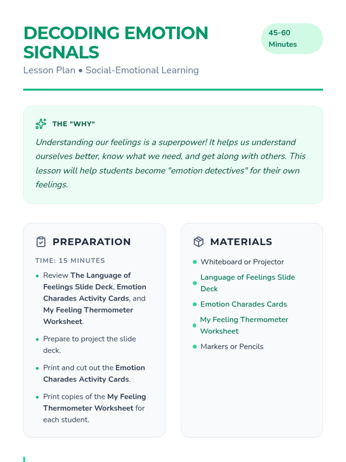 Decoding Emotion Signals Lesson Plan • Material • Lenny Learning