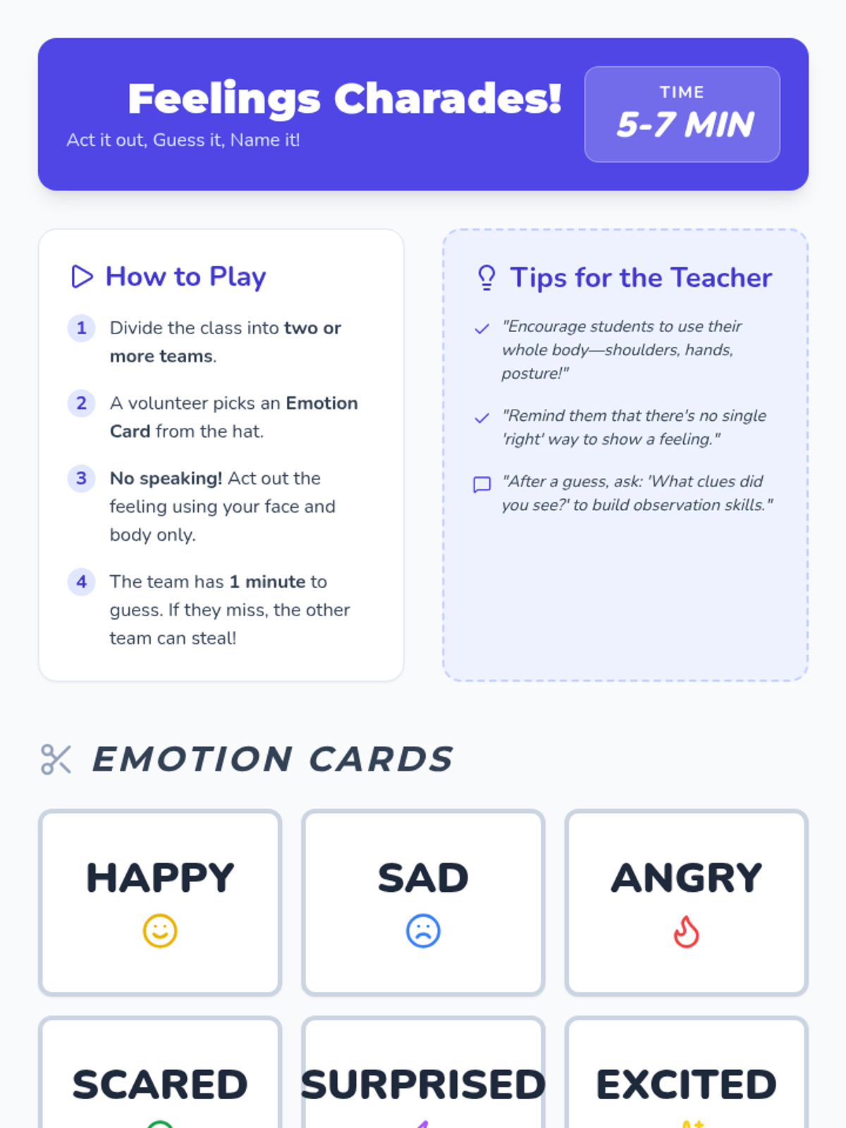 Feelings Charades Game Guide • Material • Lenny Learning