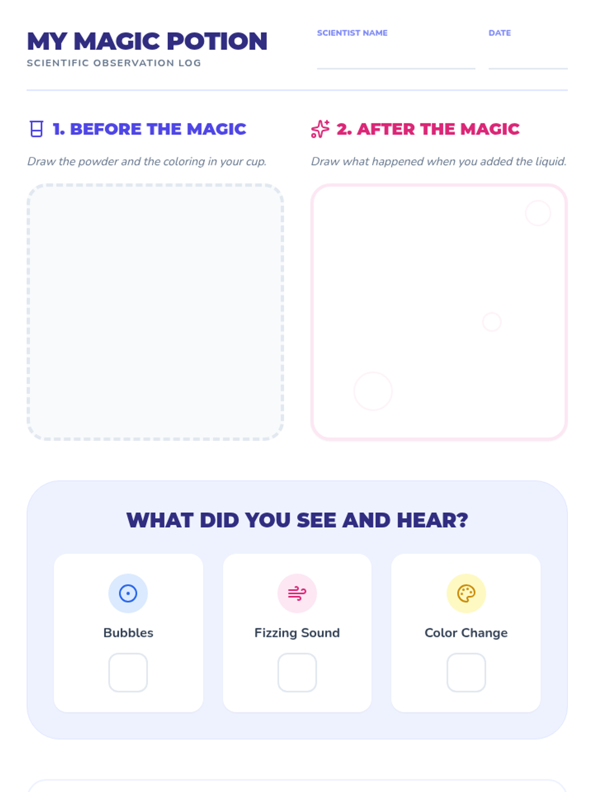 Sparkling Science Observation Log • Material • Lenny Learning
