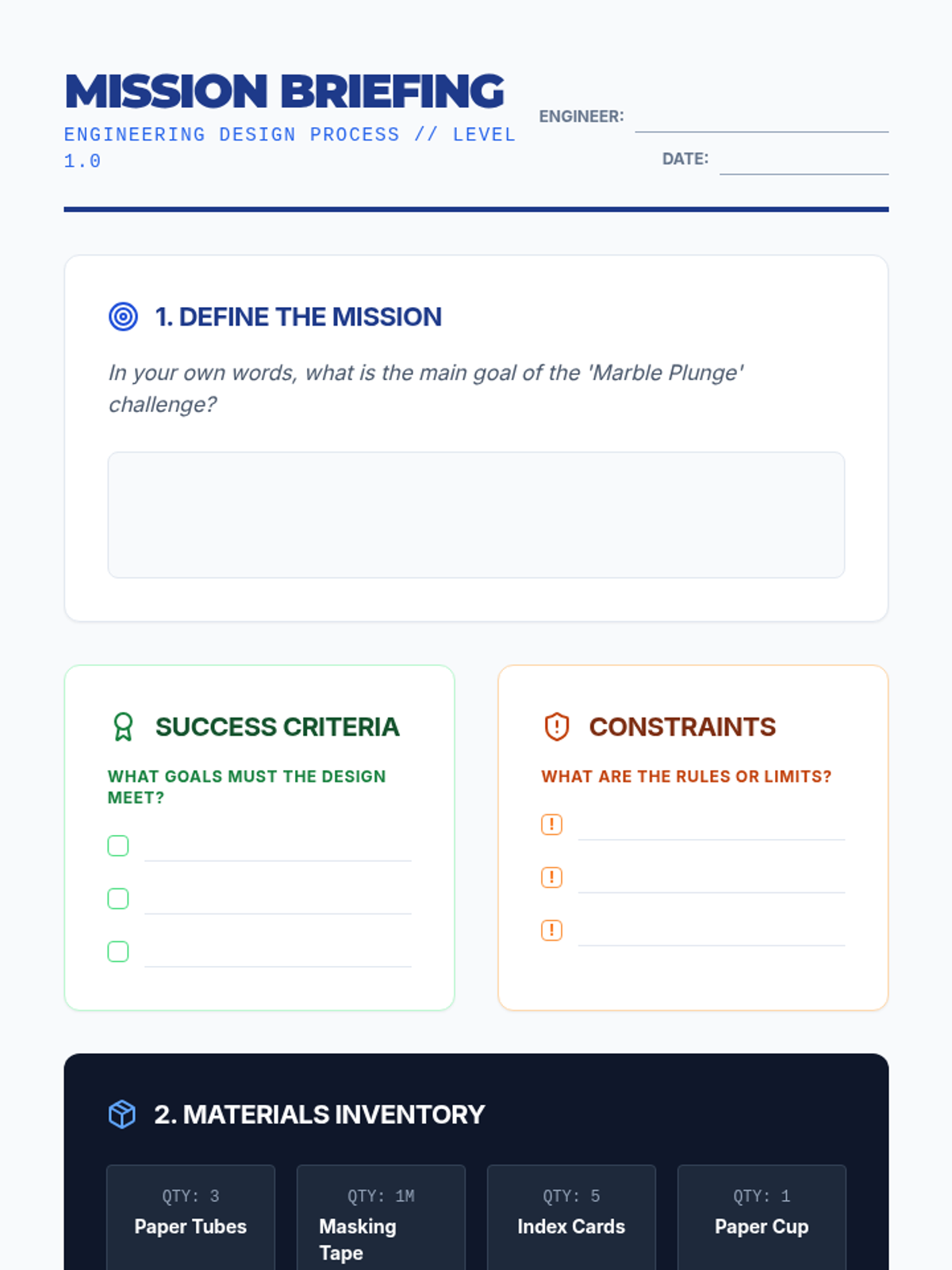 Mission Brief Worksheet • Material • Lenny Learning
