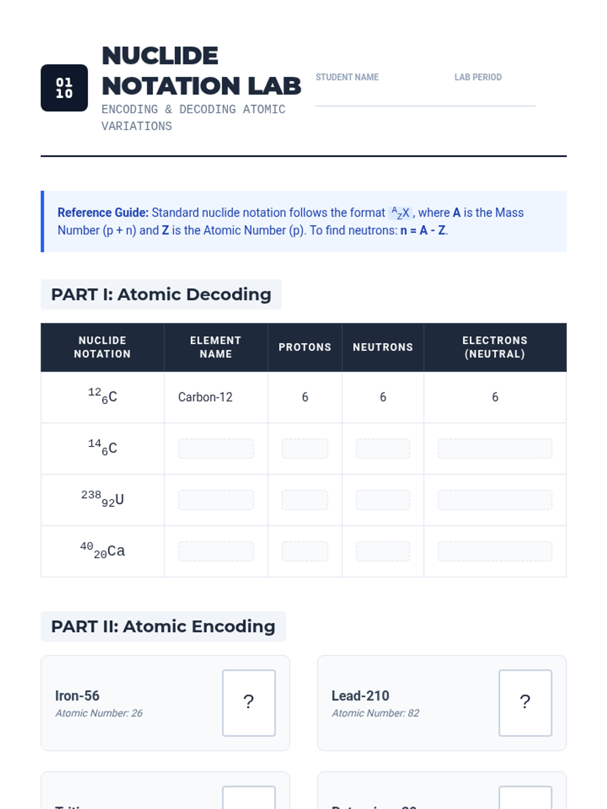 Nuclide Notation Lab Worksheet • Material • Lenny Learning