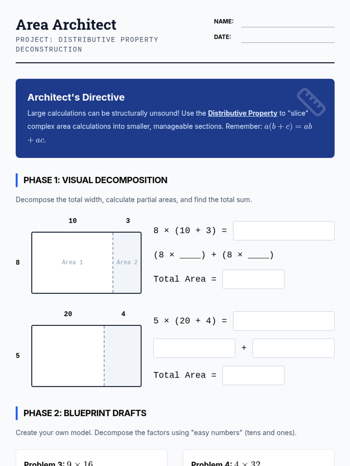 Area Architect Worksheet • Material • Lenny Learning