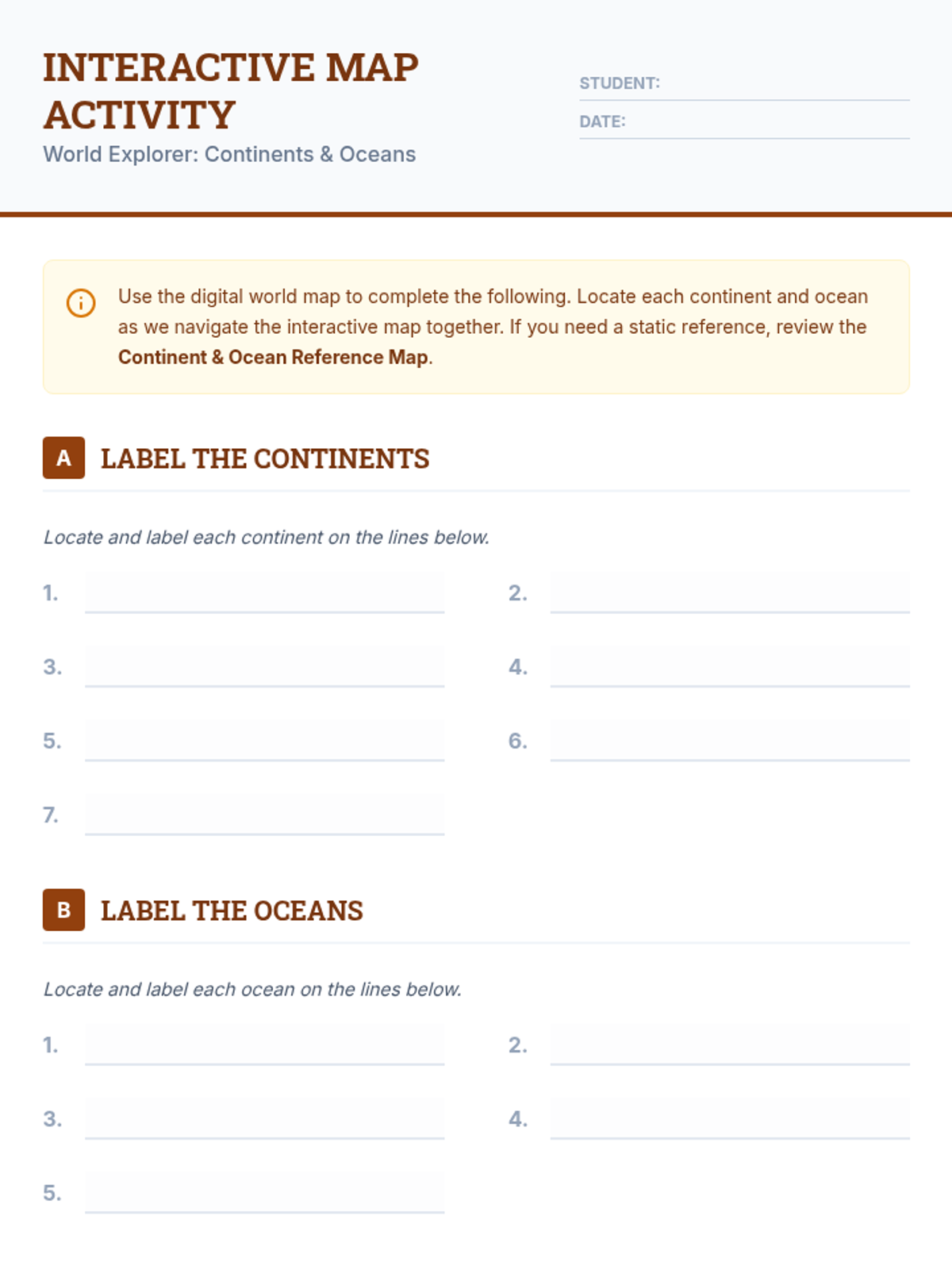 Interactive Map Activity Worksheet • Material • Lenny Learning