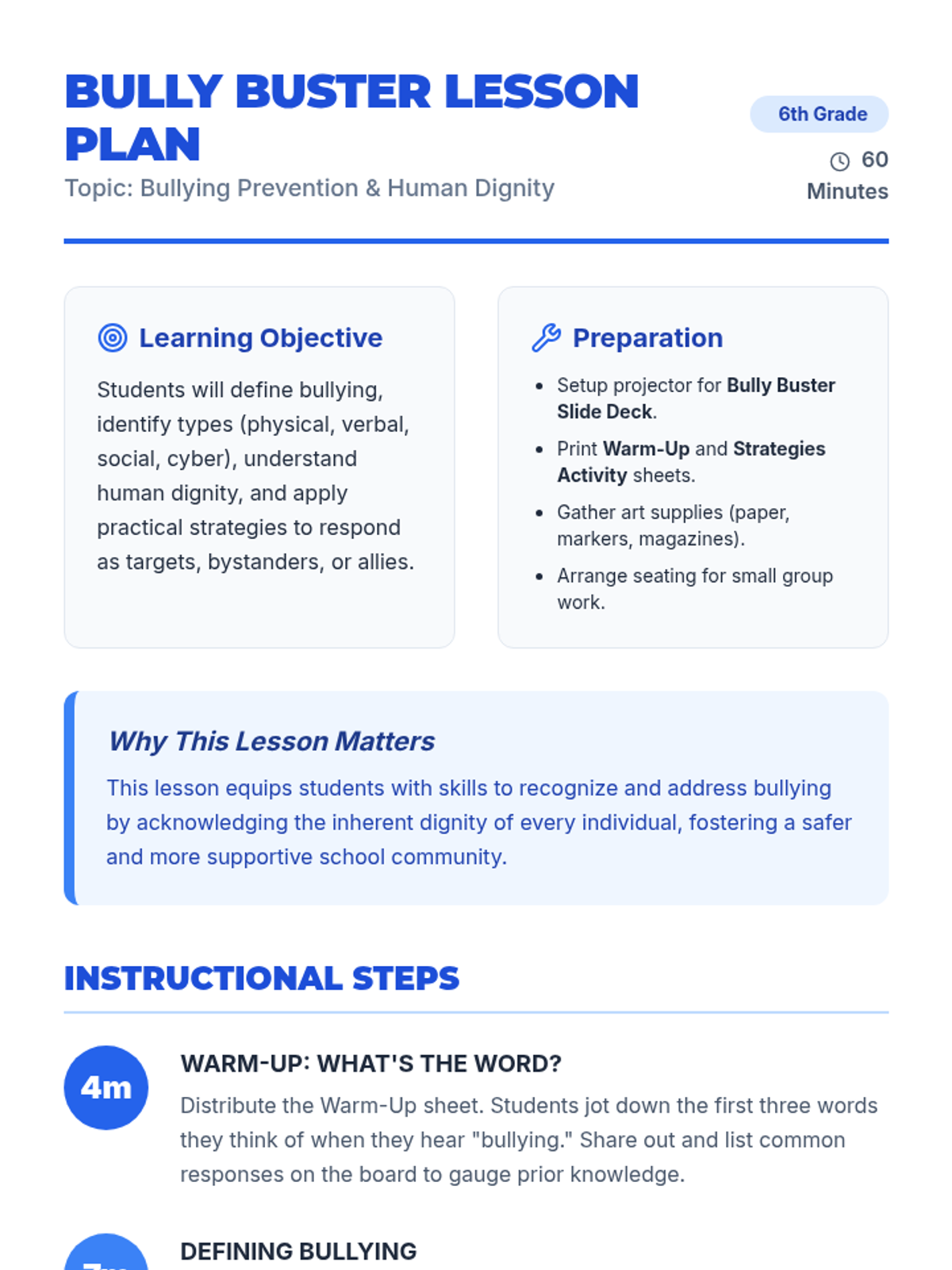 Bully Buster Lesson Plan • Material • Lenny Learning