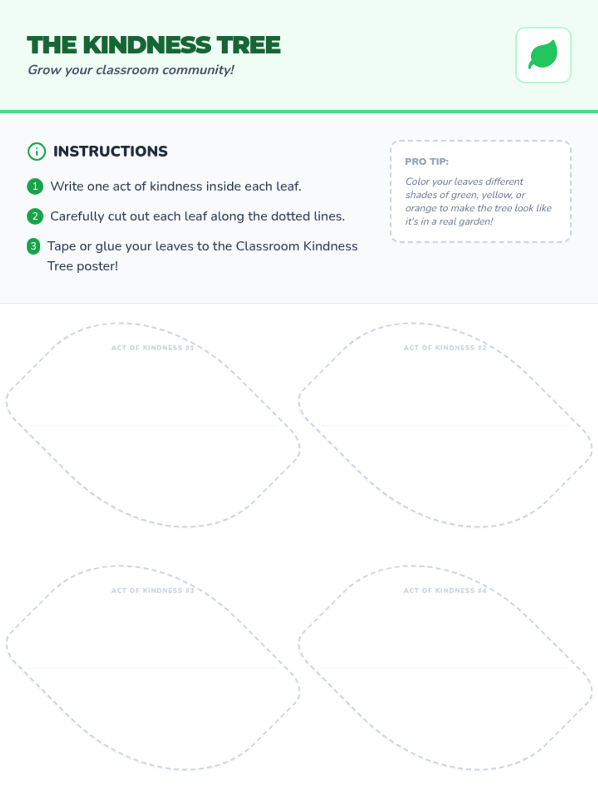 Kindness Tree Cut-out Activity Handout • Material • Lenny Learning