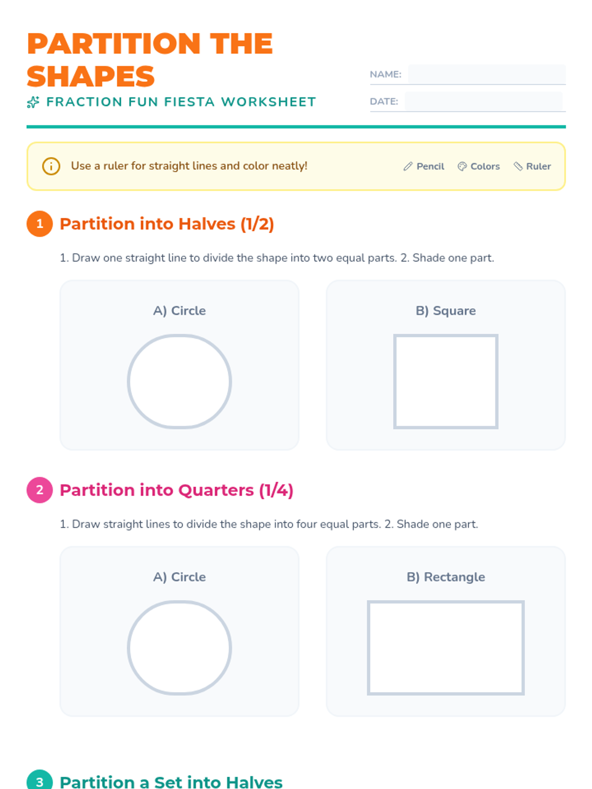 Partition the Shapes Worksheet • Material • Lenny Learning