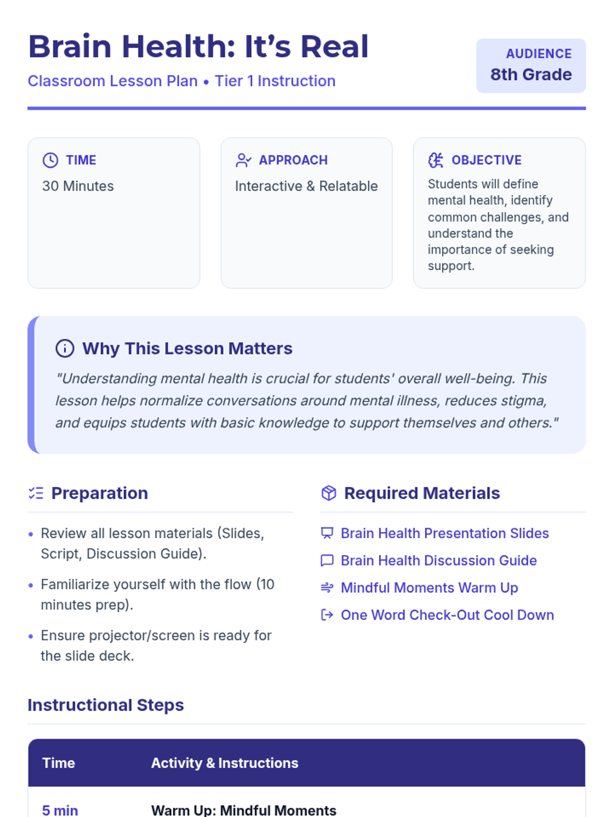 Brain Health Lesson Plan • Material • Lenny Learning