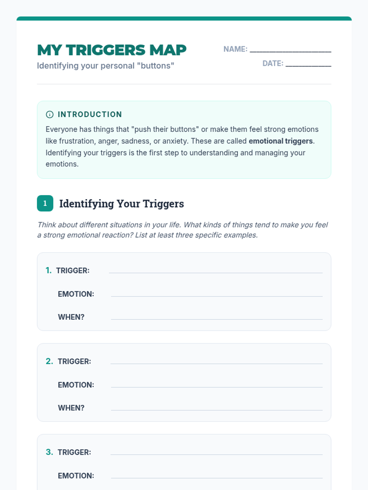 My Triggers Map Worksheet • Material • Lenny Learning