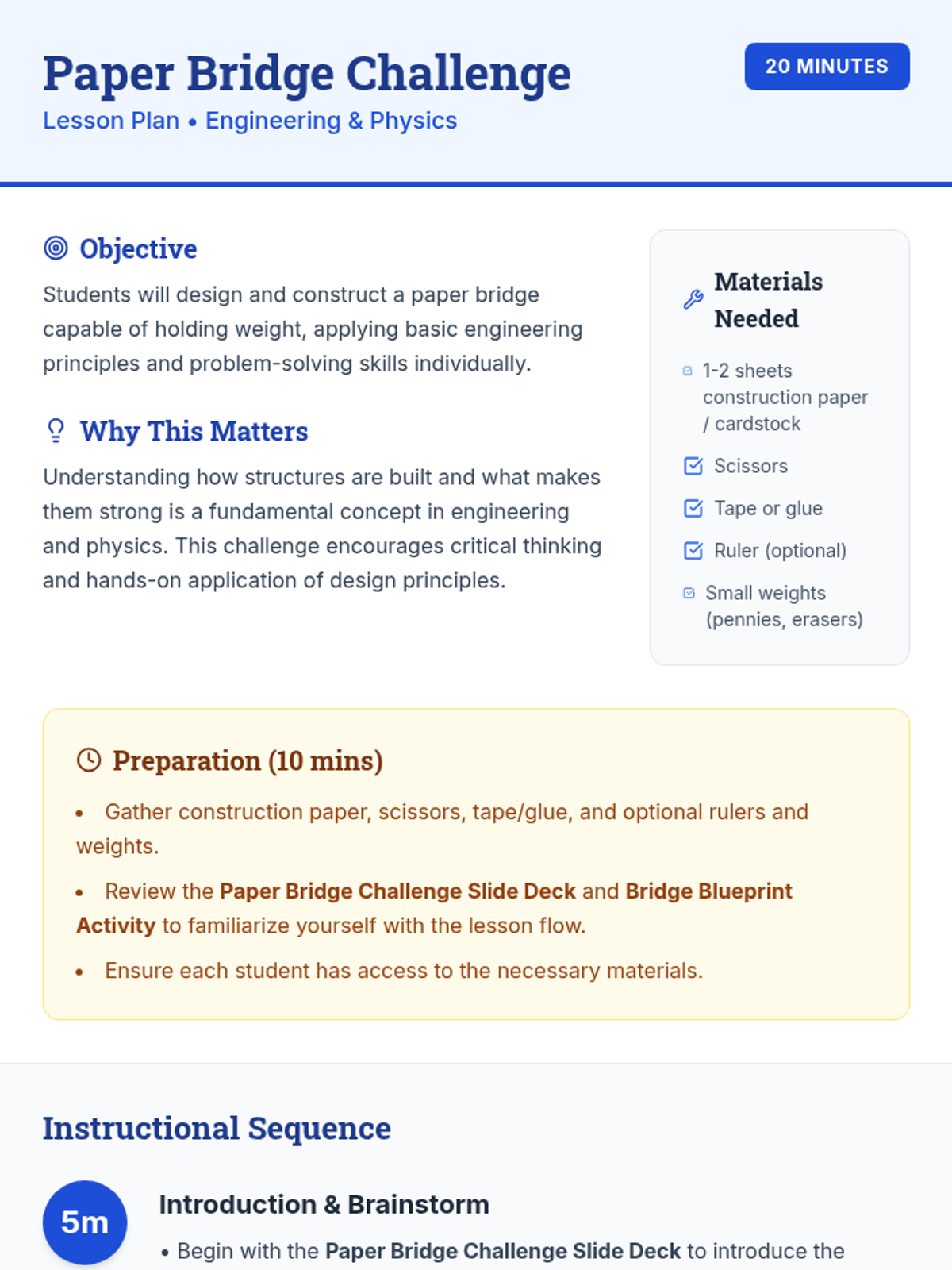 Paper Bridge Challenge • Lesson • Lenny Learning