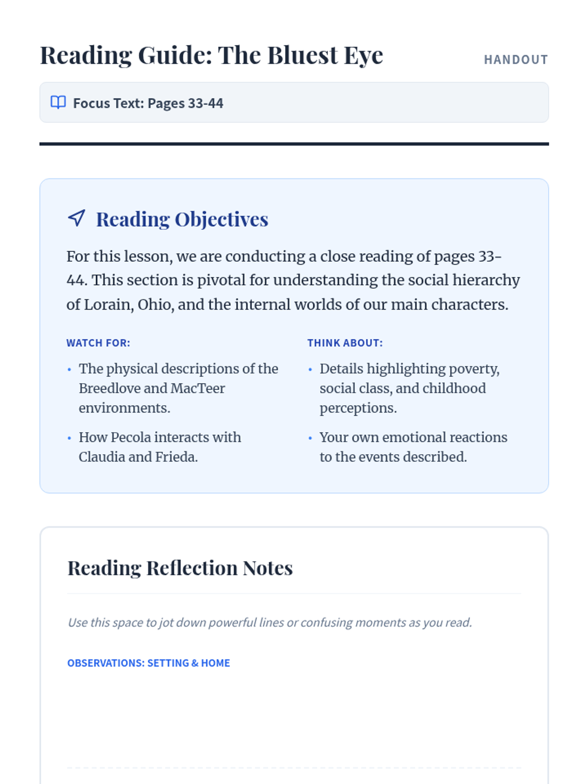 The Bluest Eye Reading Guide • Material • Lenny Learning