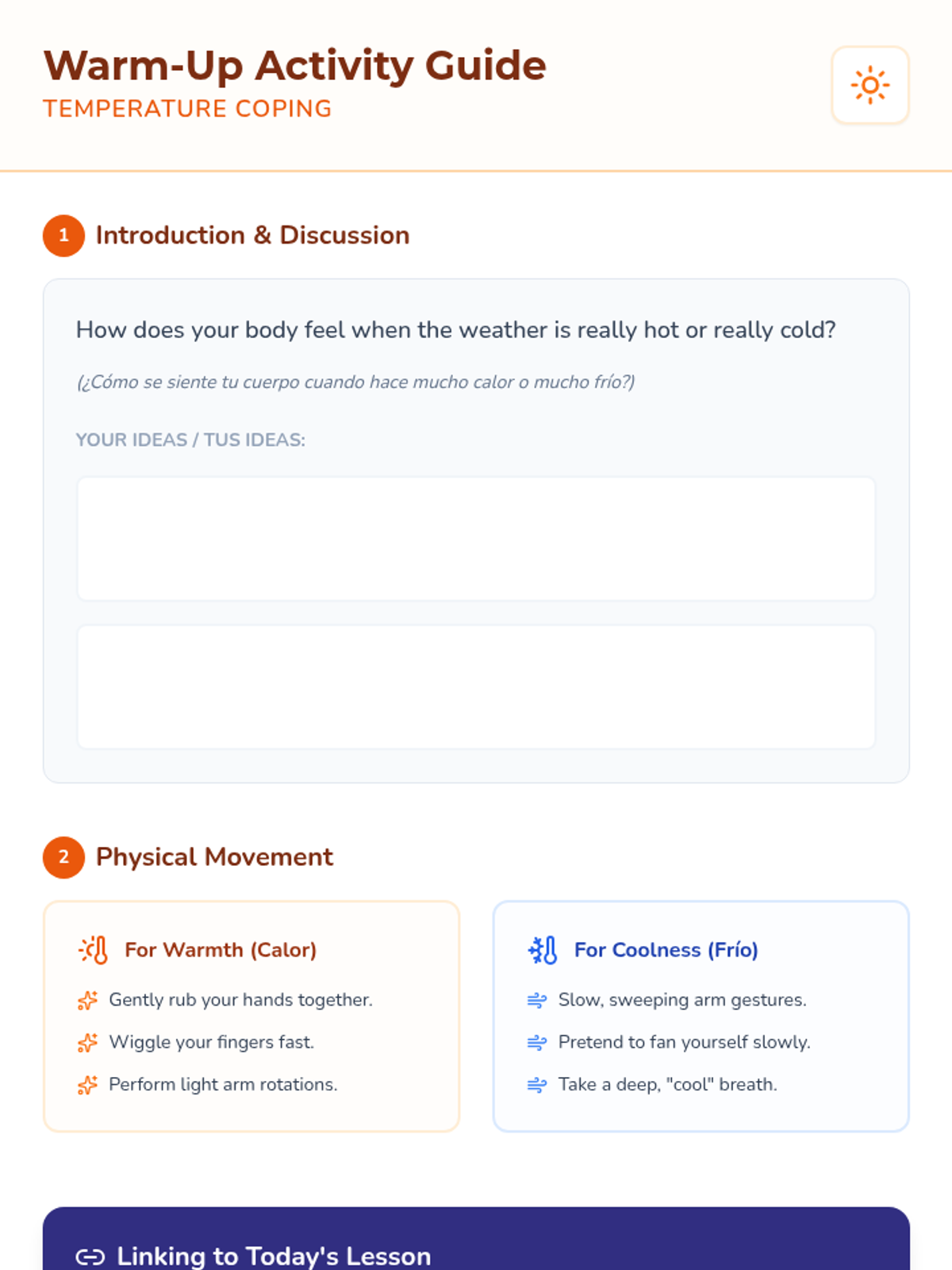 Warm Up Activity Guide Worksheet • Material • Lenny Learning