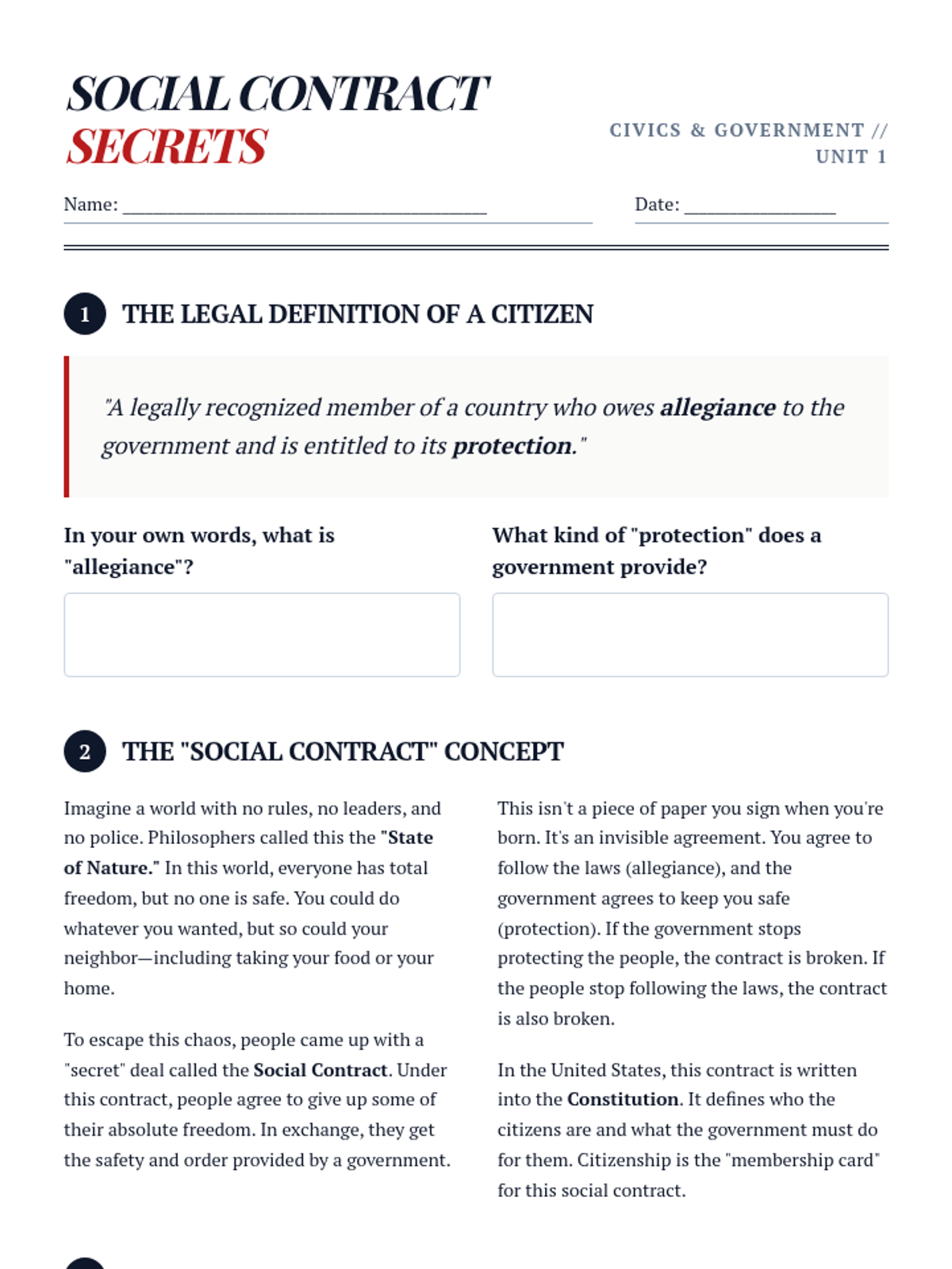 Social Contract Concept Map Worksheet • Material • Lenny Learning